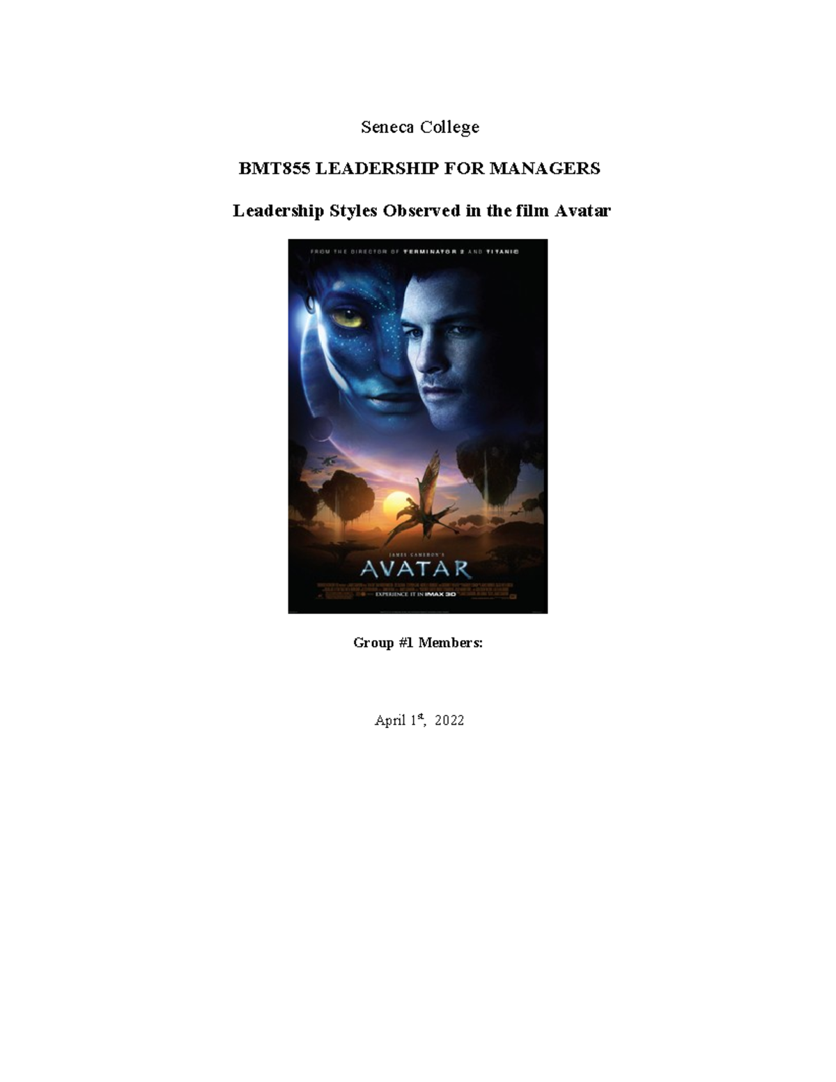 Avatar Final Group Assignment - Seneca College BMT855 LEADERSHIP FOR ...