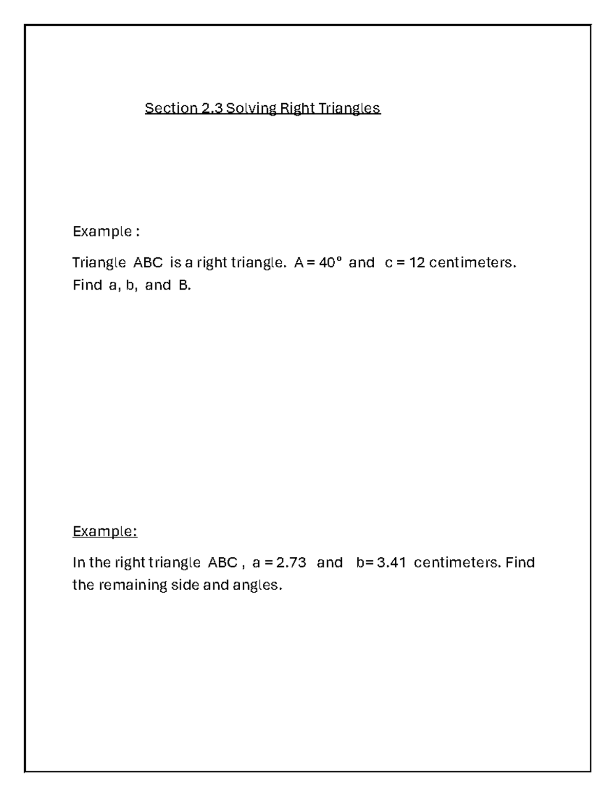 Right Triangle Problem Solving Techniques: Section 2.3 - Studocu