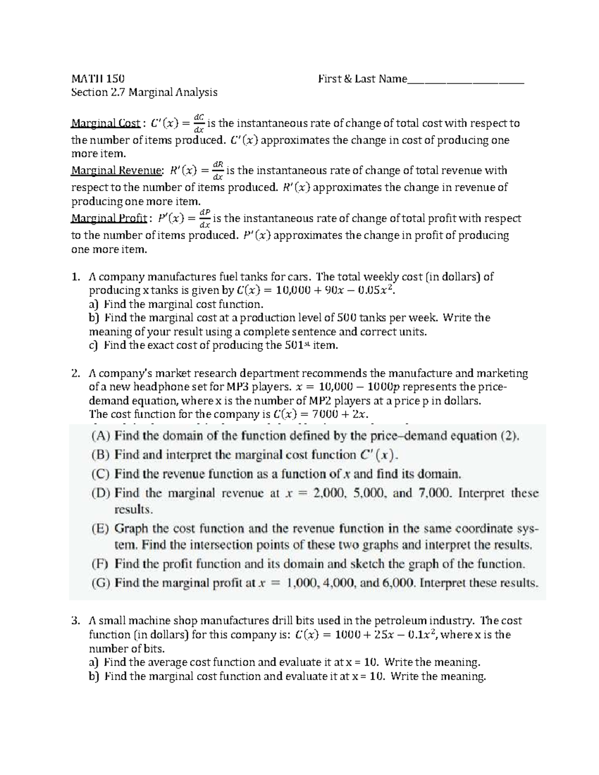 MATH 150: Section 2.2 - Limits & Continuity Overview and Exercises ...