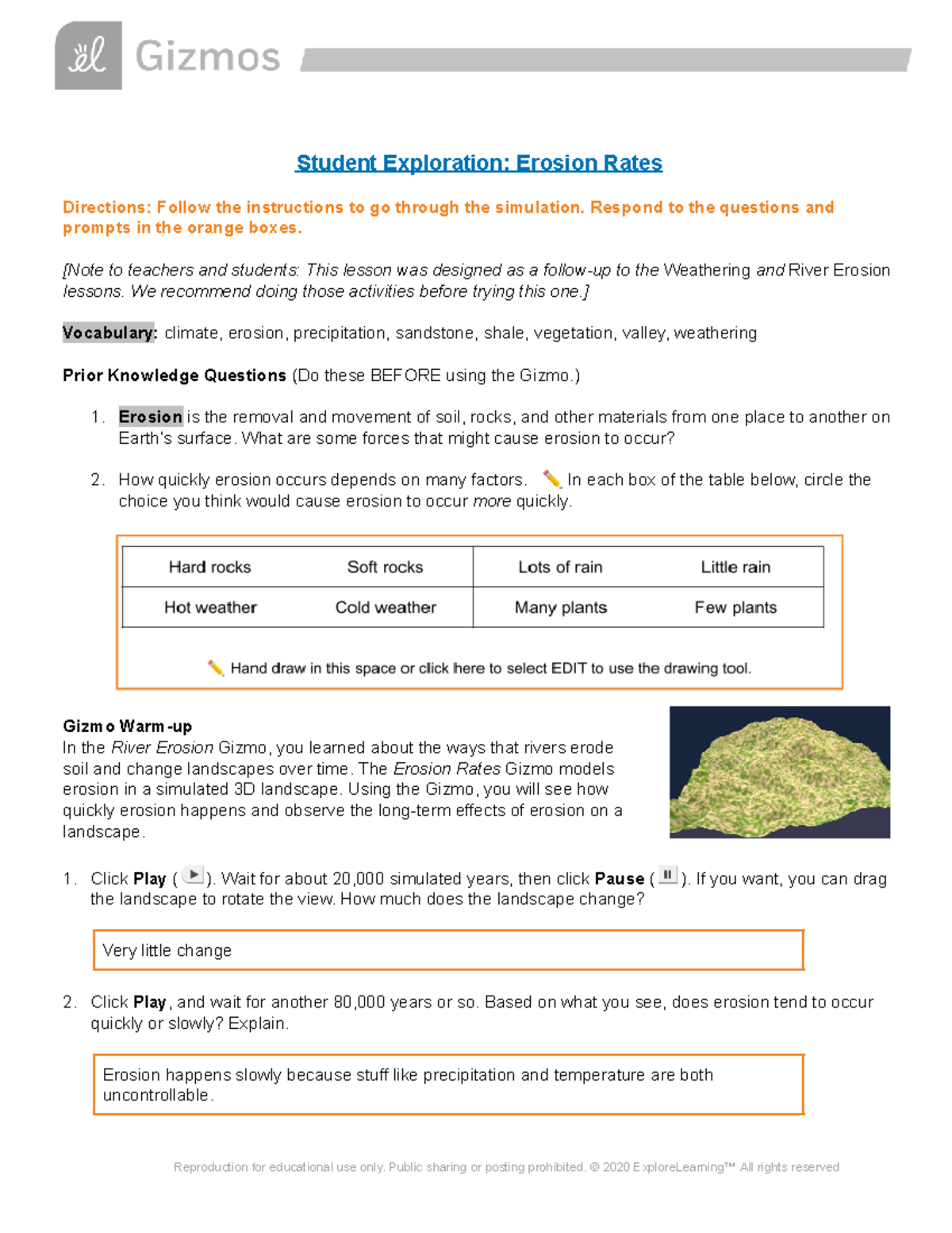 Exploring Erosion Rates in a Simulated Landscape (SE) - Studocu