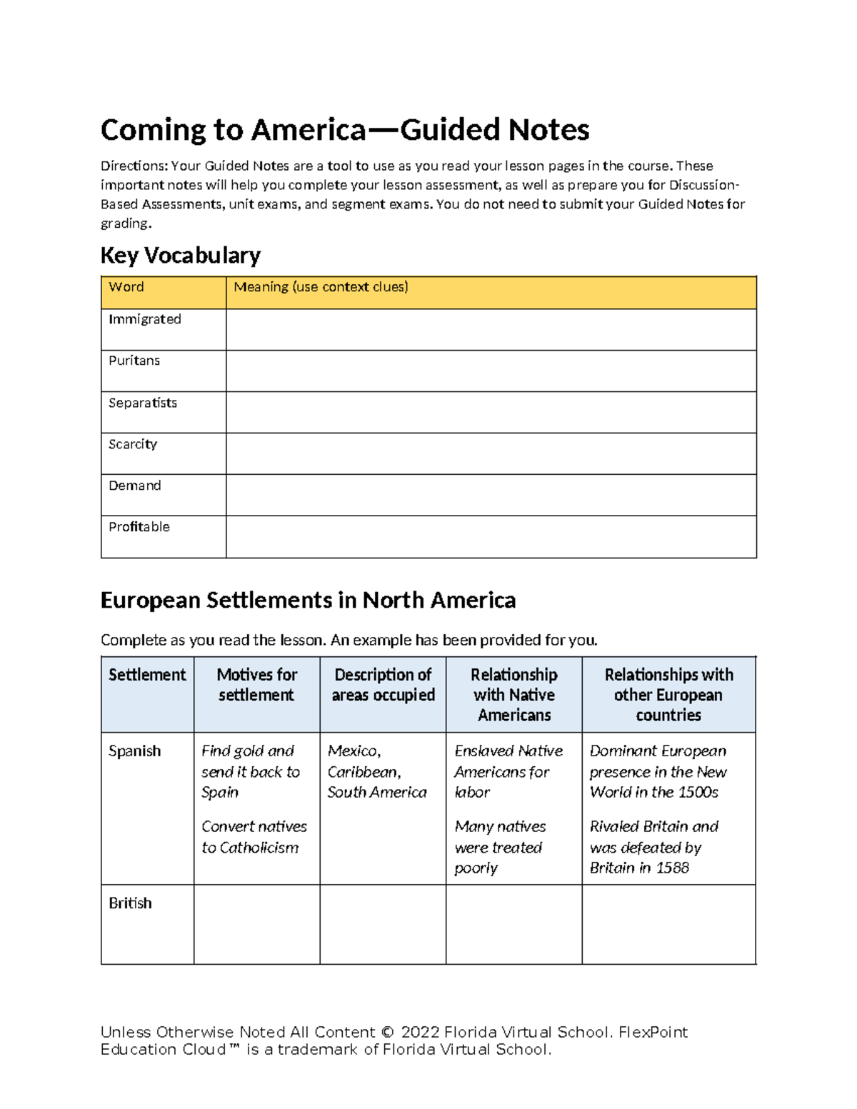 Coming to America Guided Notes for Lesson Assessment - Studocu