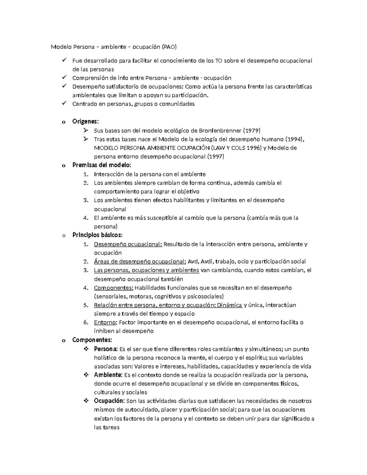 Modelo PAO y PEOP: comprensión del desempeño ocupacional y su ...