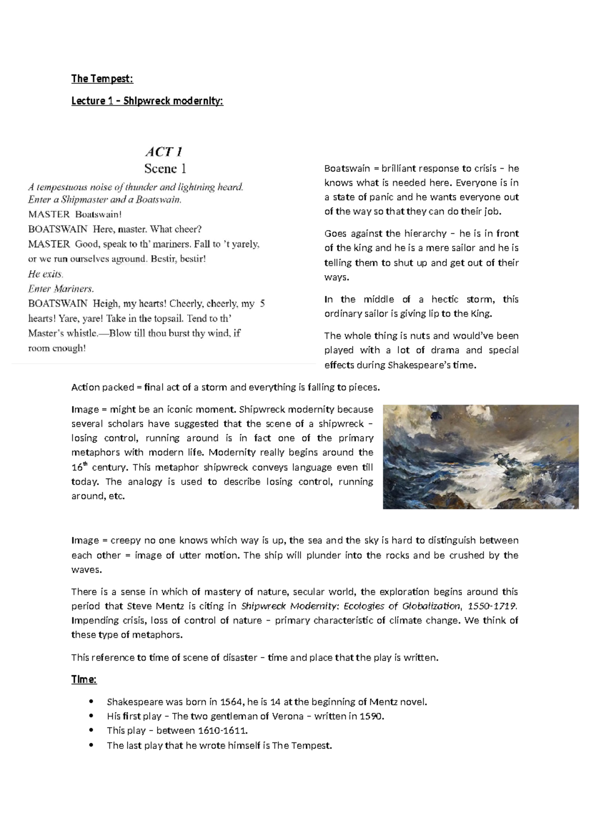 6. The Tempest - Shakespeare - The Tempest: Lecture 1 – Shipwreck ...