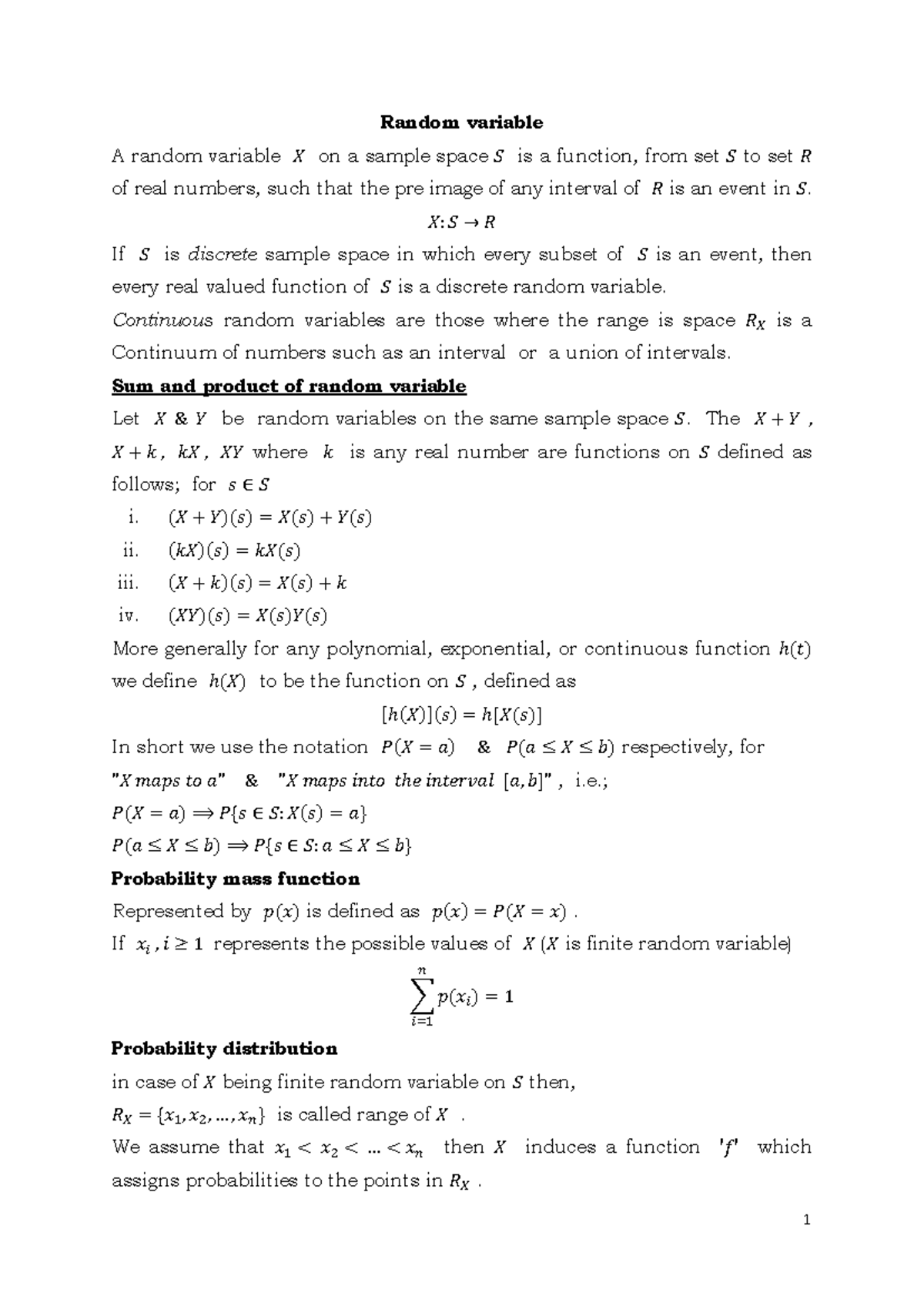 Random Variable Concepts - Lecture Notes (Course Code: RV101) - Studocu