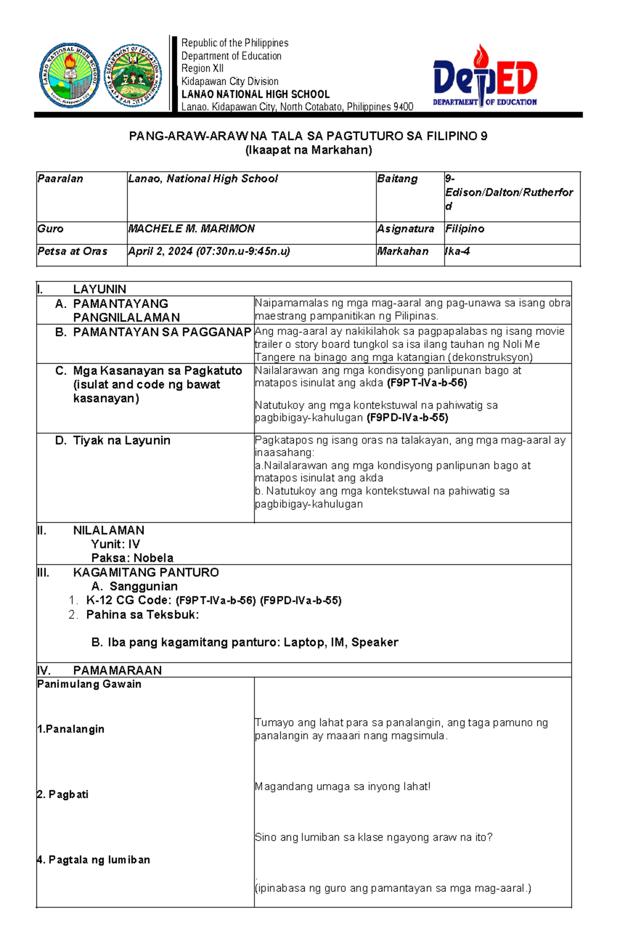 April 1- Grade 9 - bb ...