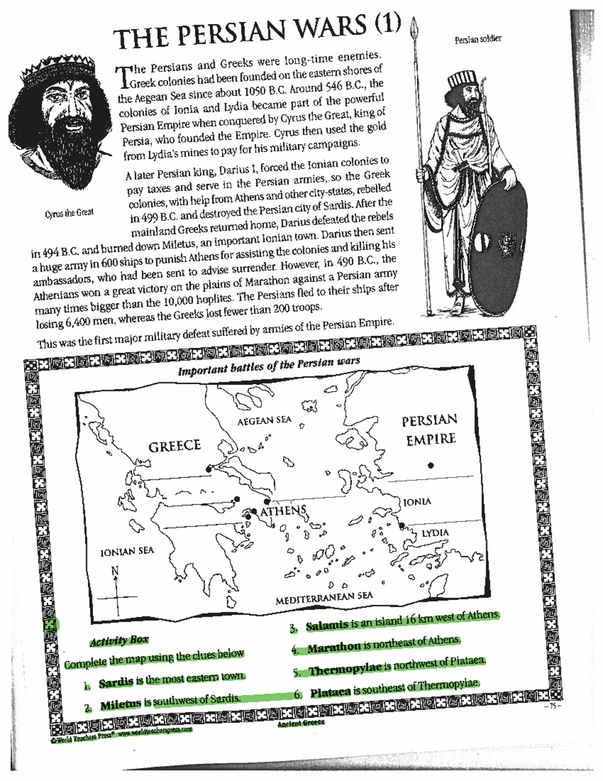 Persian Wars Worksheet: Key Events and Battles Analysis - Studocu