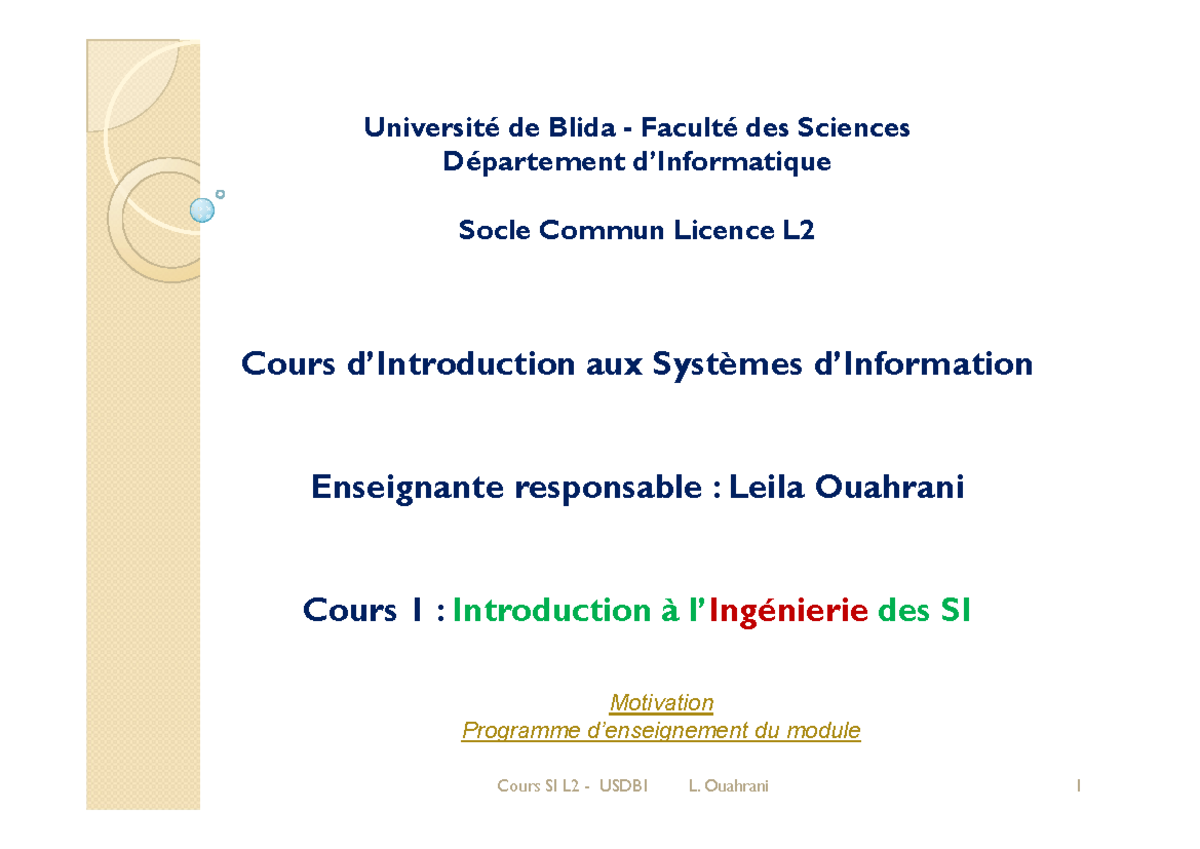 Cours 1 : Introduction à l'Ingénierie des Systèmes d'Information (SI ...