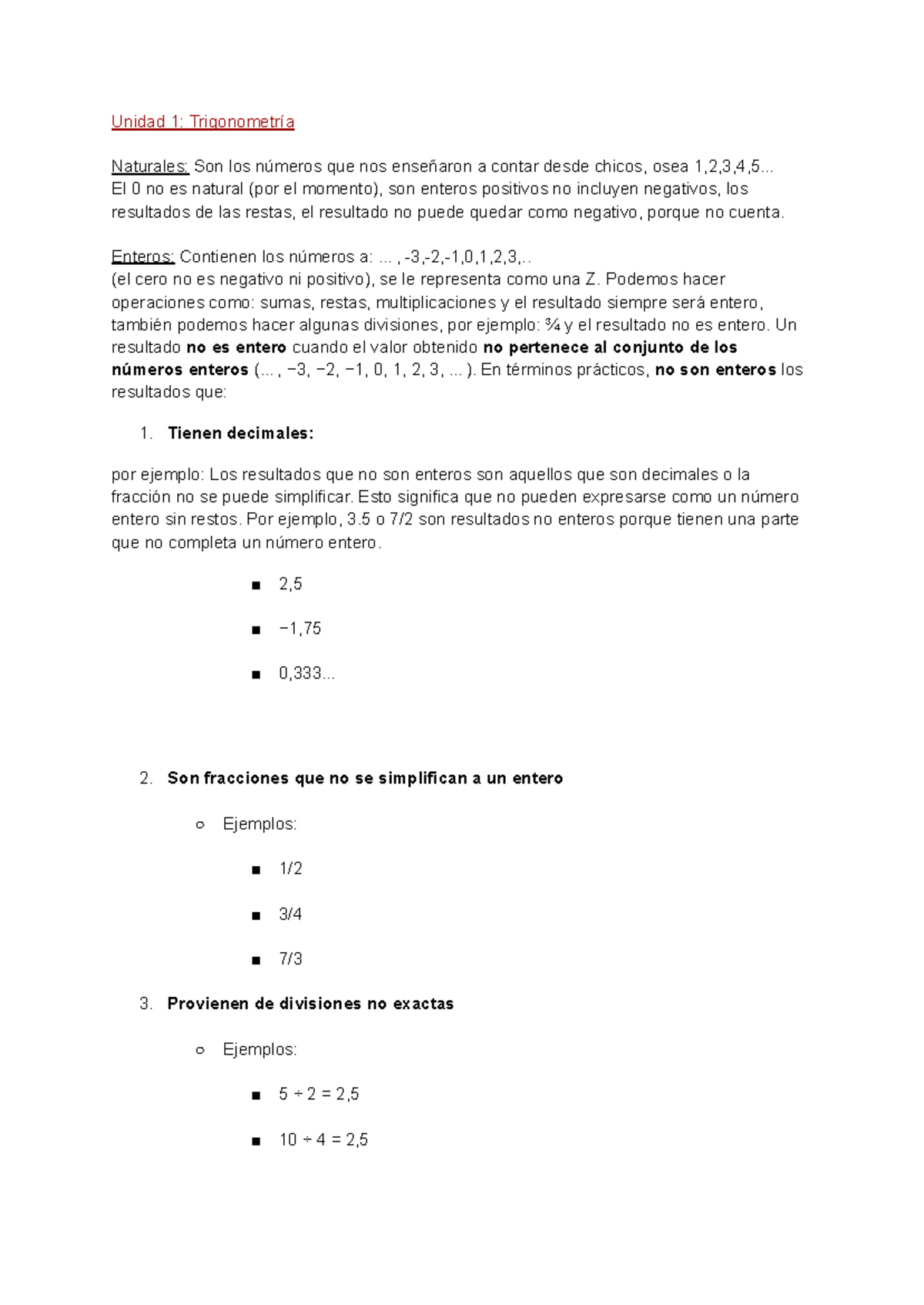 Unidad 1: Números Naturales y Enteros en Matemáticas - Studocu