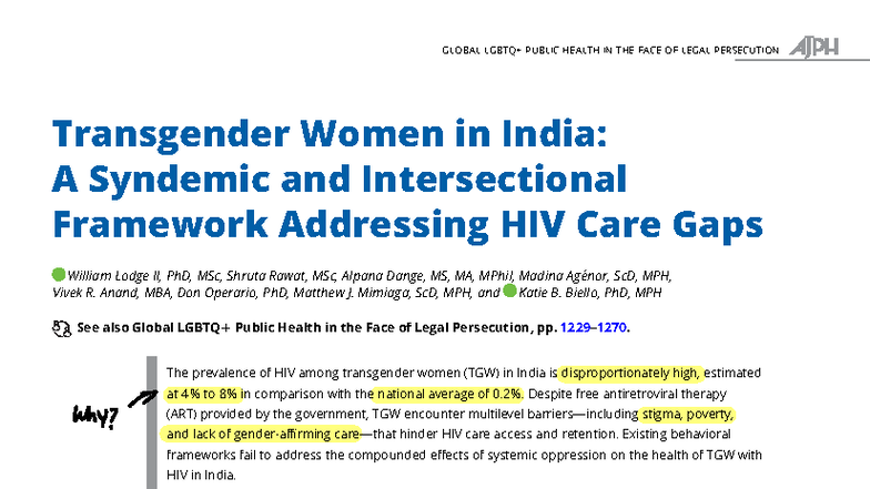 Transgender Women in India: A Syndemic Framework for HIV Care Gaps ...