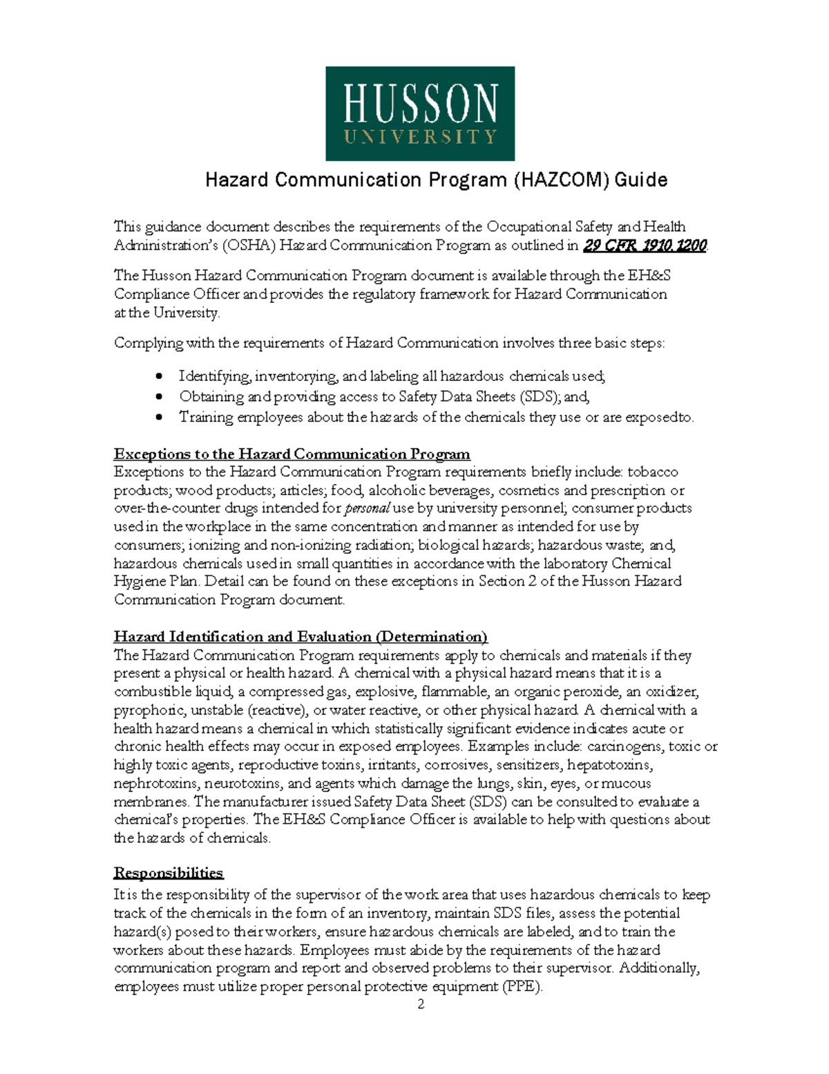 MG09002 - Comprehensive Guide to Hazard Communication Program - Studocu