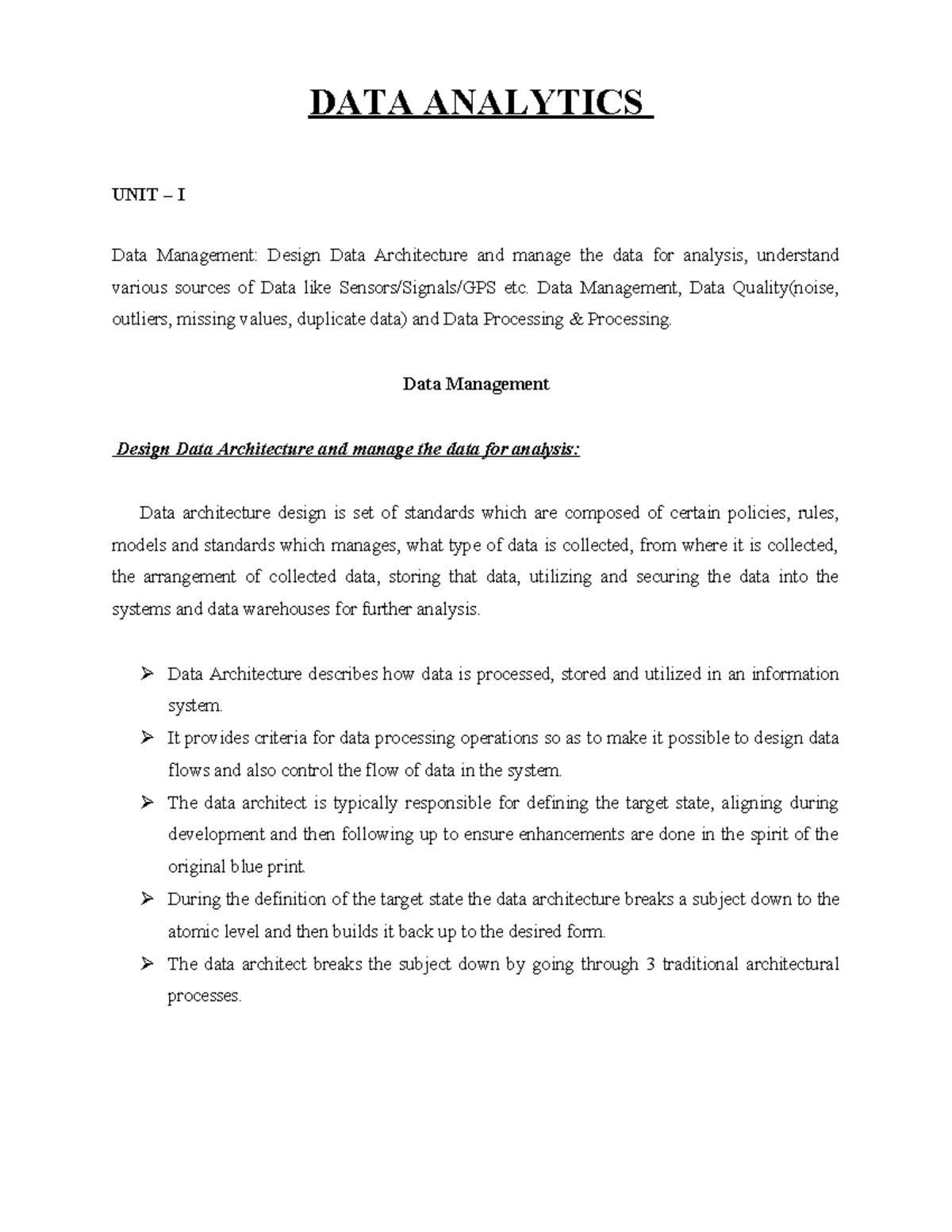 DA Unit-1: Comprehensive Data Analytics Notes for BTwch Students - Studocu