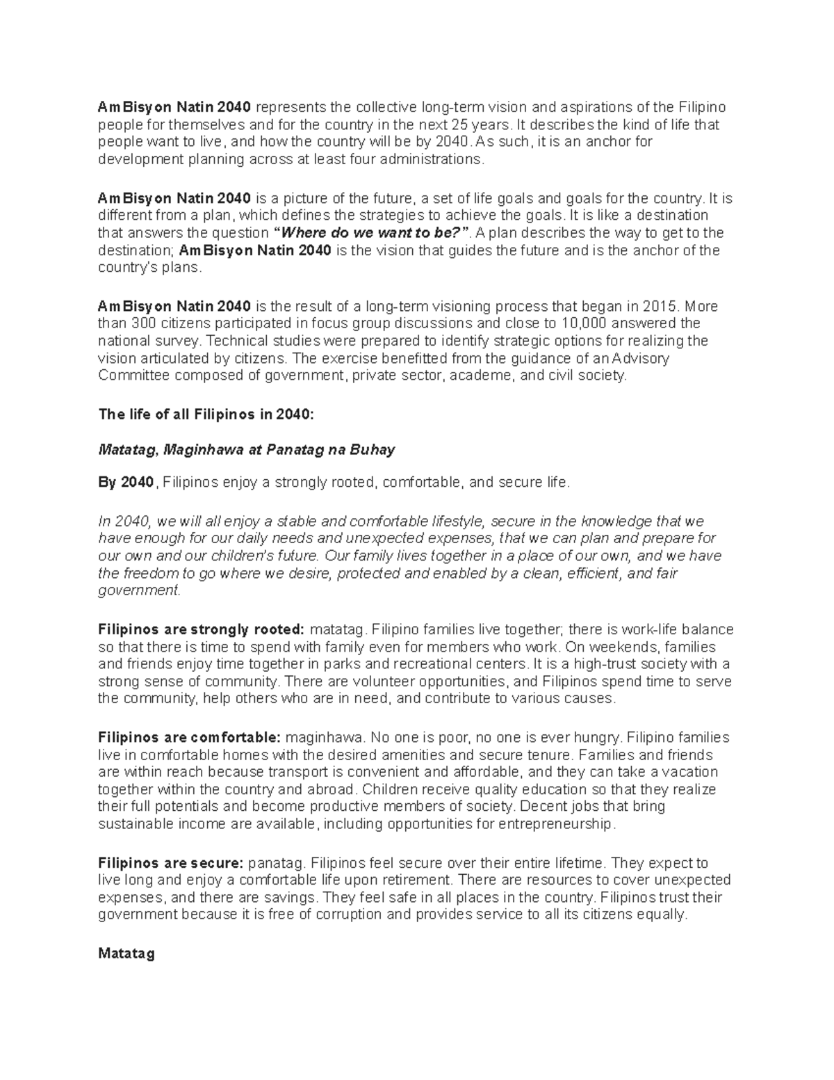 STU 101 - AmBisyon Natin 2040: Vision for a Better Philippines by 2040 ...