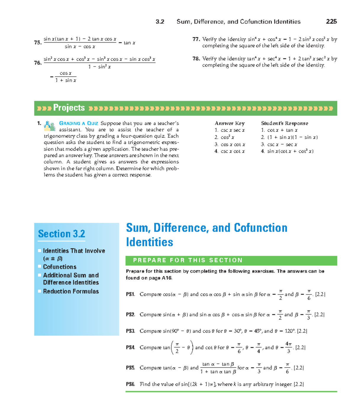 Trigonometry 3.2: Sum, Difference, and Cofunction Identities Notes ...