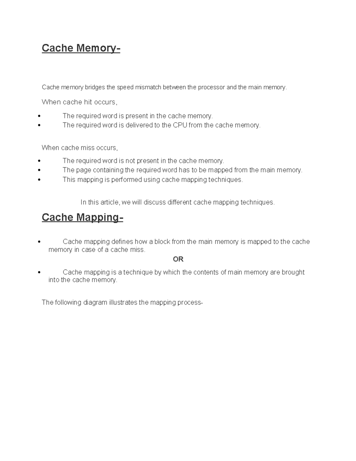 Cache mapping function - Cache Memory- Cache memory bridges the speed ...
