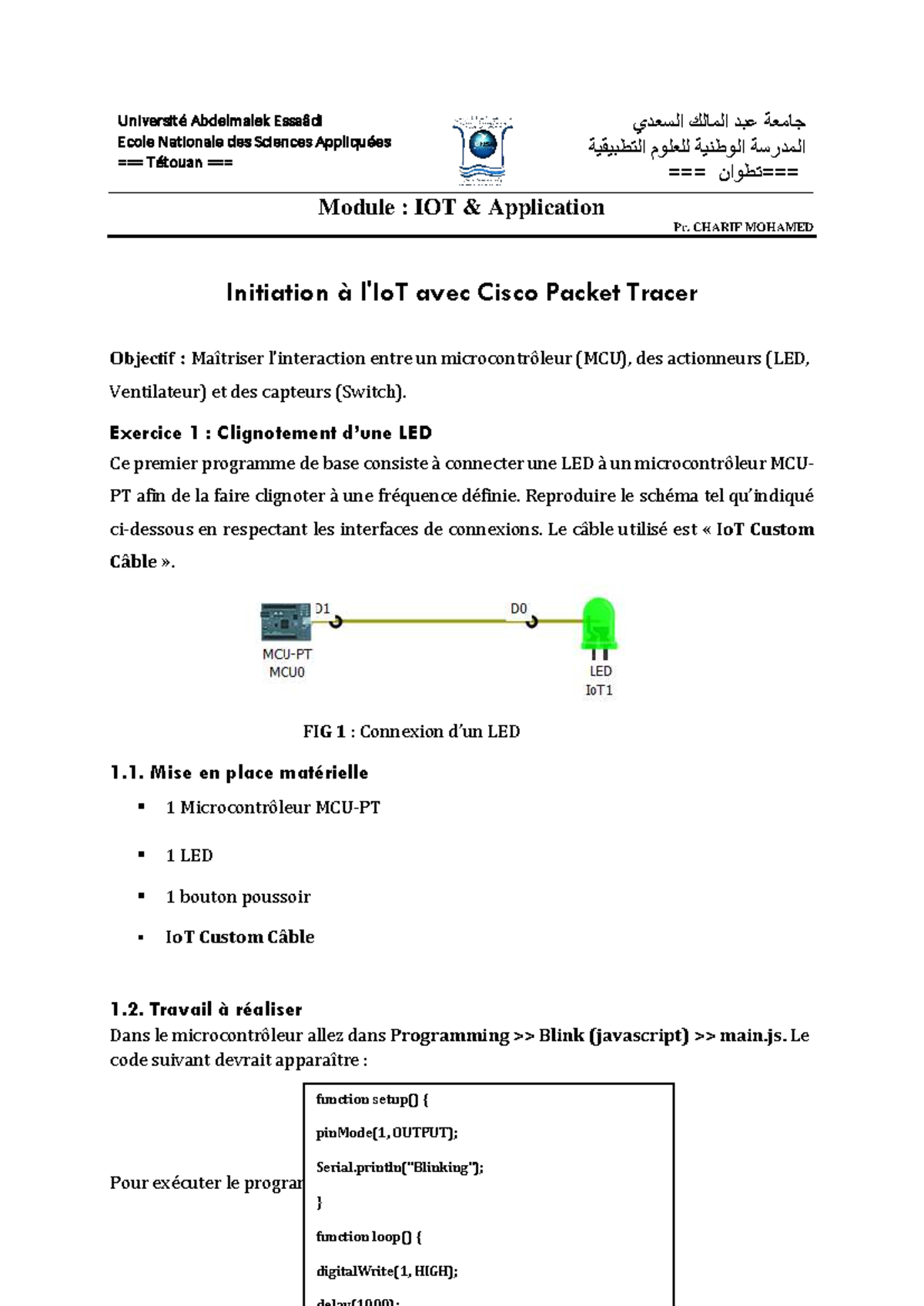 TP1 - IOT Application with Cisco Packet Tracer: LED Blinking Exercise ...