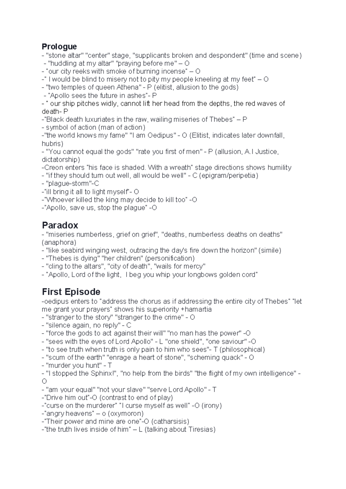 OED 101: Oedipus the King Quote Bank and Analysis - Studocu
