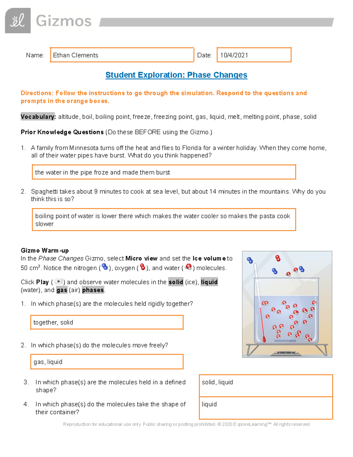 Gizmo SE Student Exploration: Phase Changes Activity and Analysis - Studocu