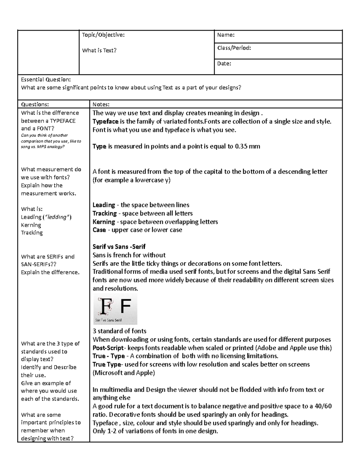 Design Principles: Understanding Text in Design - Cornell Notes - Studocu
