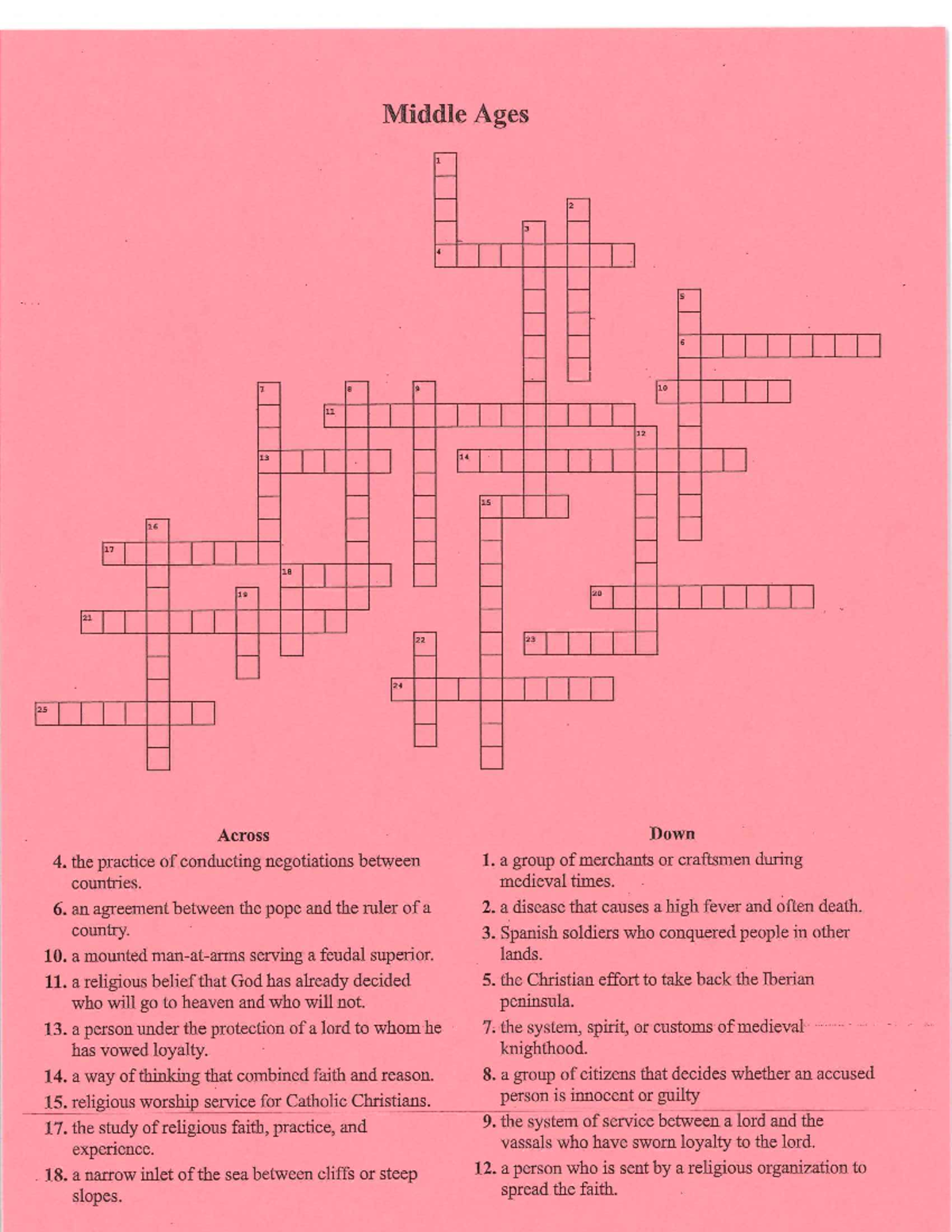 Middle Ages Crossword Puzzle - Course Code: 20240405142510812 - Studocu