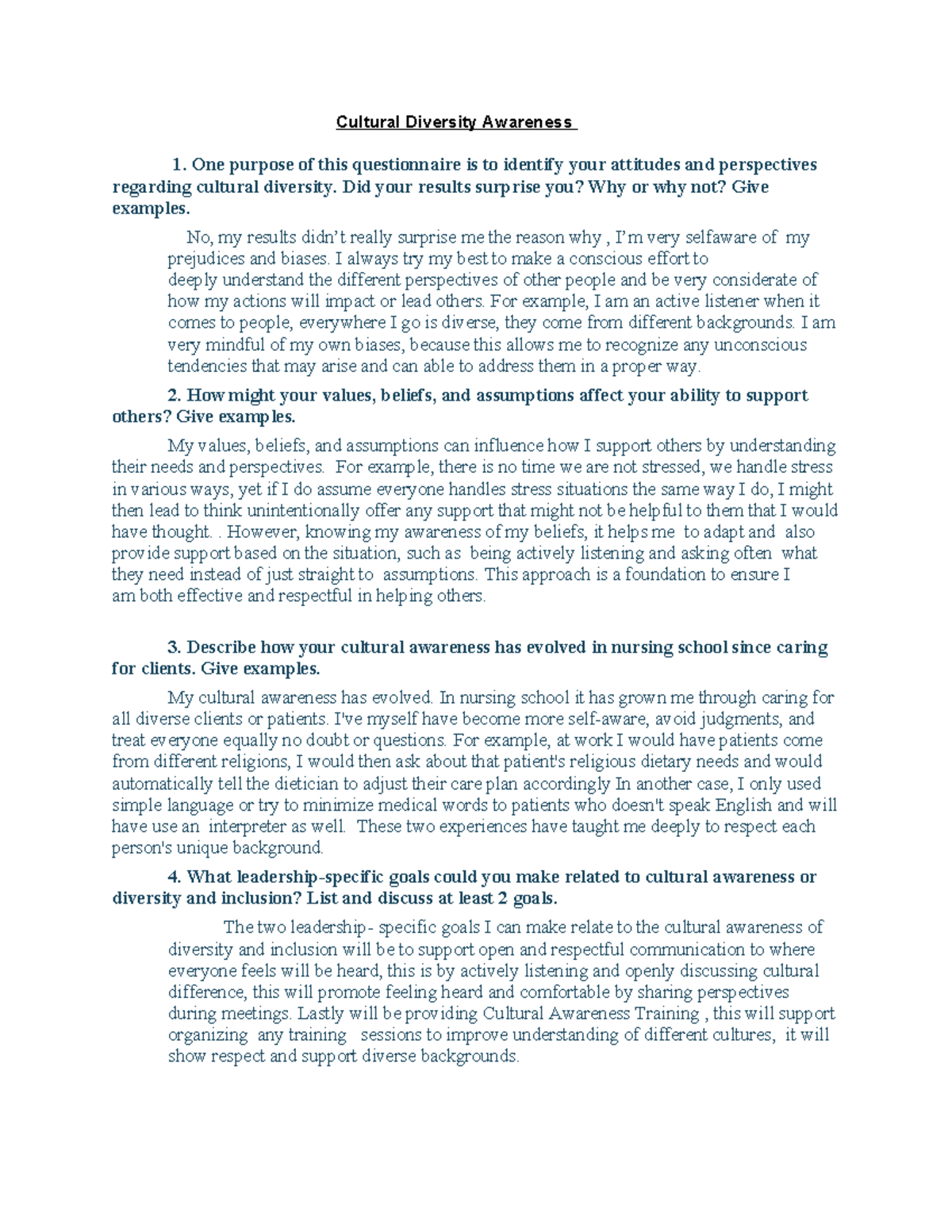 Cultural Diversity Awareness: Insights and Reflections on Growth - Studocu