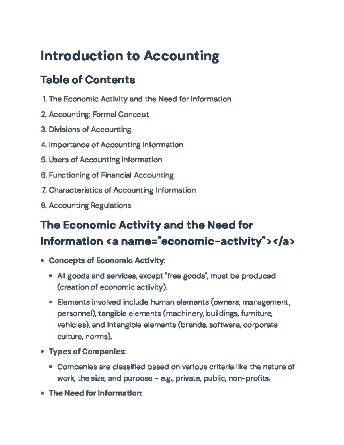 Final Exam Review: Introduction to Accounting Concepts and Principles ...
