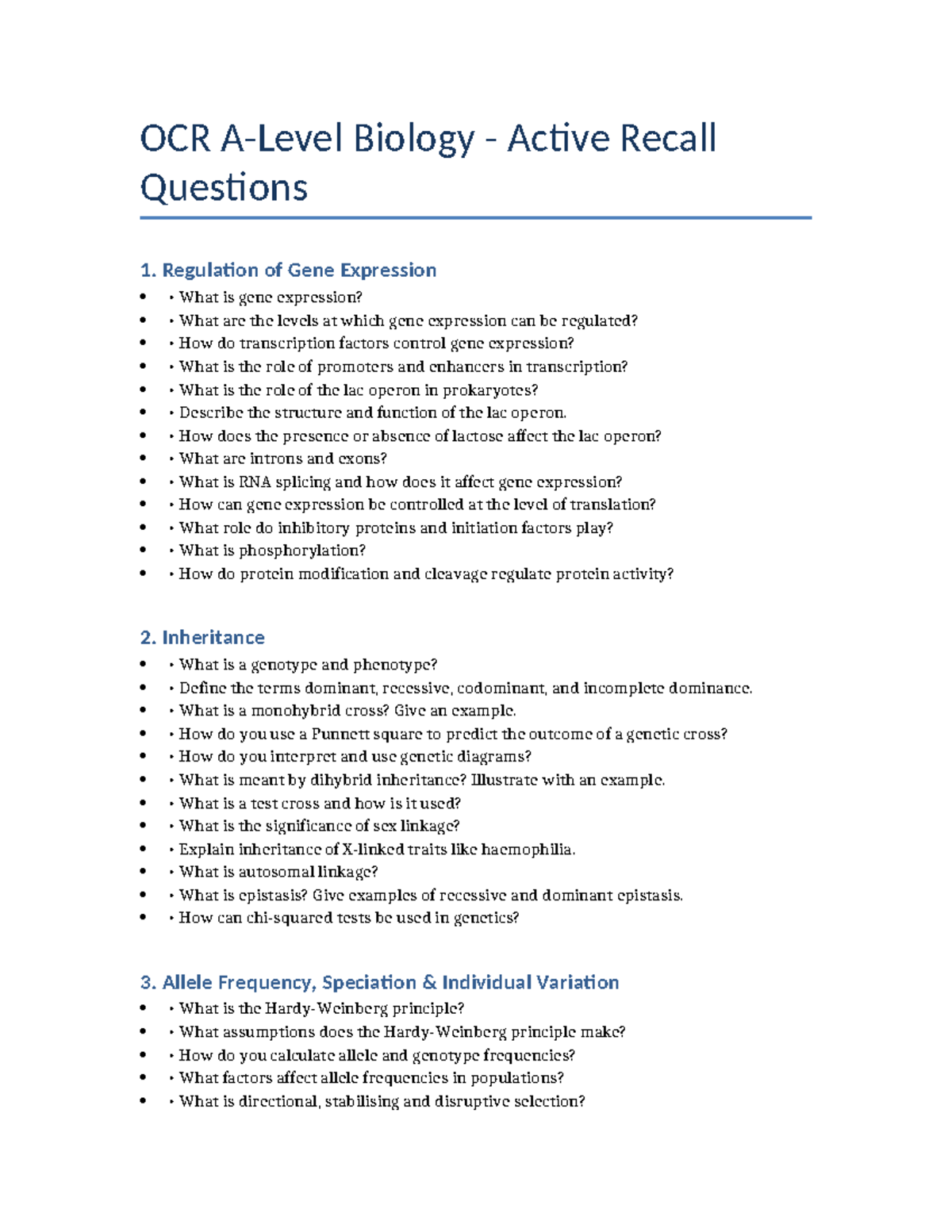 OCR A Level Biology Active Recall Questions: Gene Expression ...
