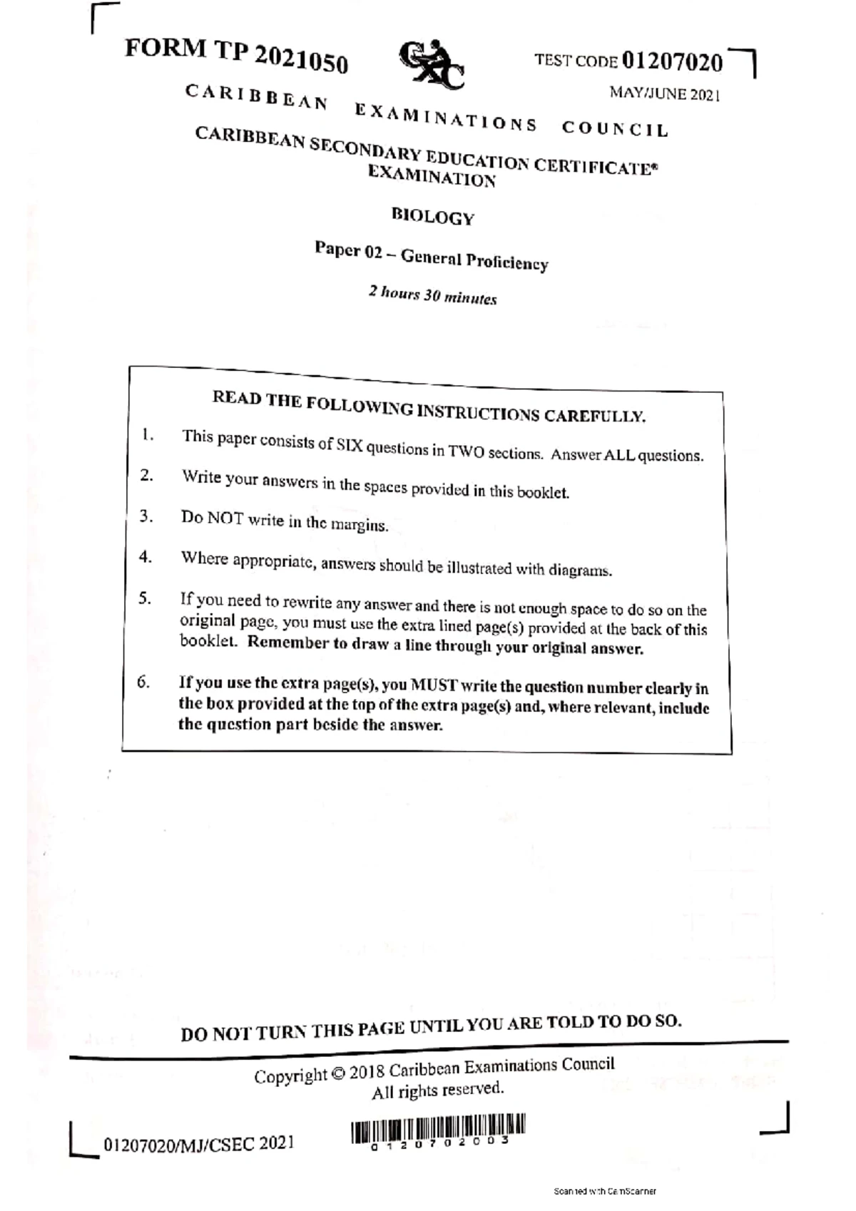 CSEC Biology 2022 P1-2 - Past papers - Cape Biology Unit 2 - Studocu