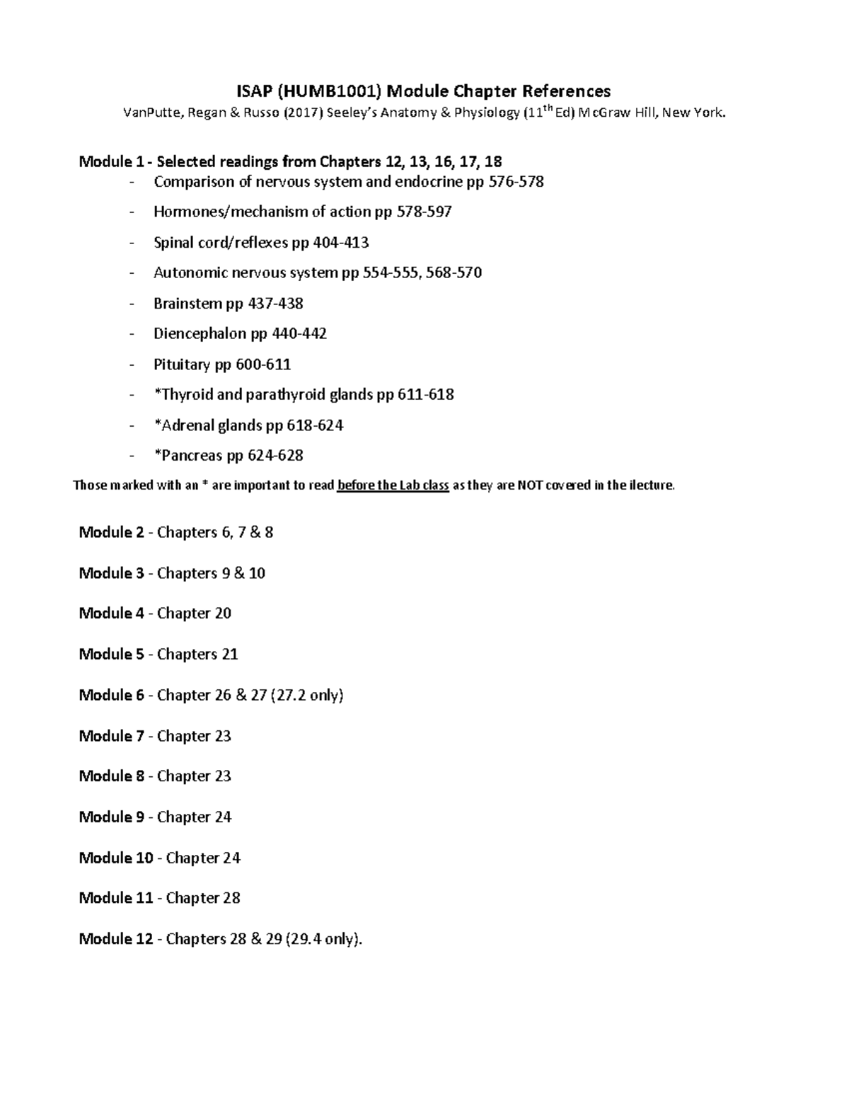 HUMB1001 Textbook reading list - ISAP (HUMB 1001 ) Module Chapter ...