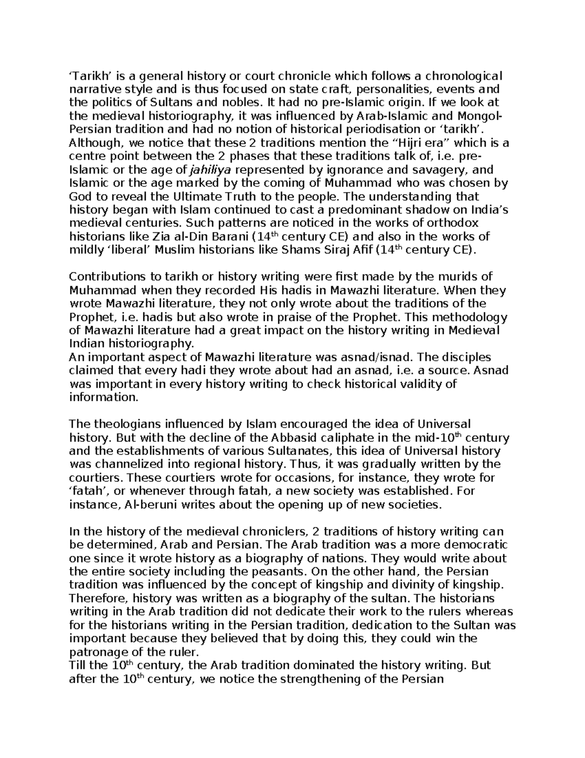 Persian Tarikh Traditions: Contributions of Ziauddin Barani (HIST 4820 ...