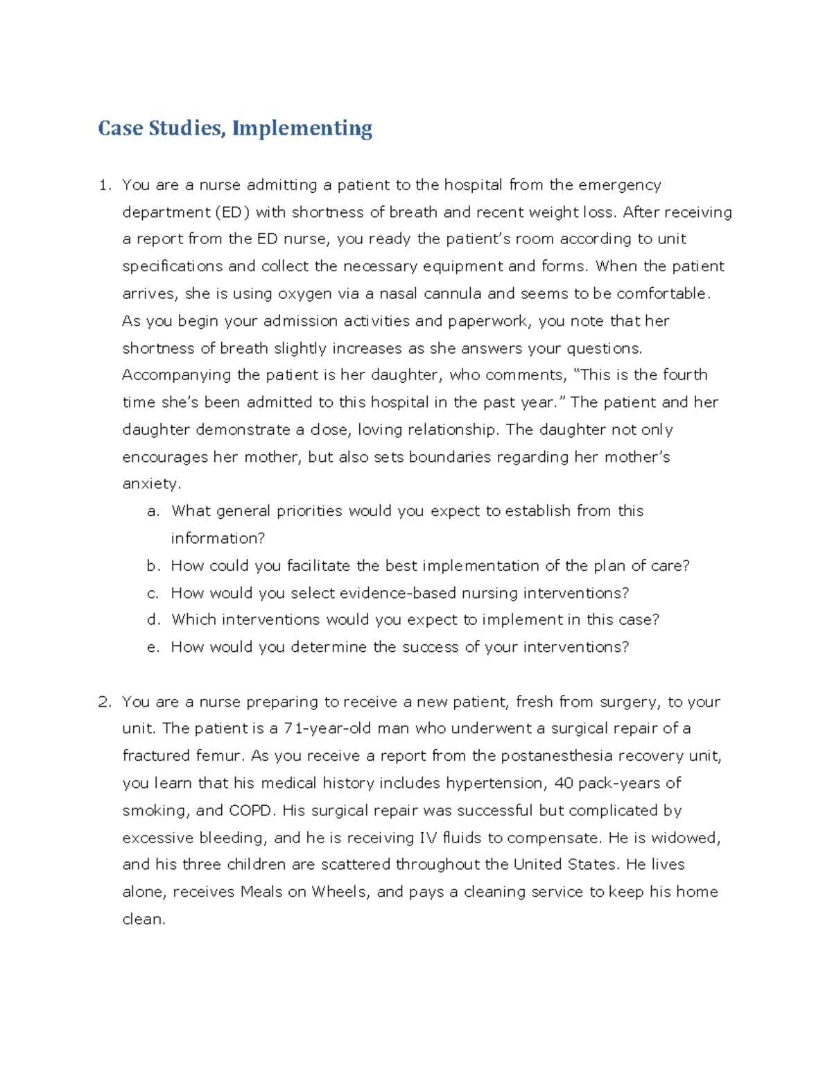 Case Study Implementation Student Version - Case Studies, Implementing ...