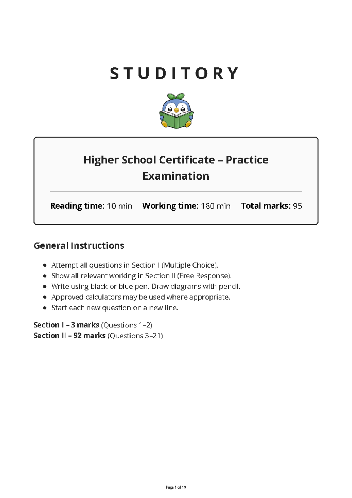 Induction Practice Exam HSC - Multiple Choice & Free Response - Studocu