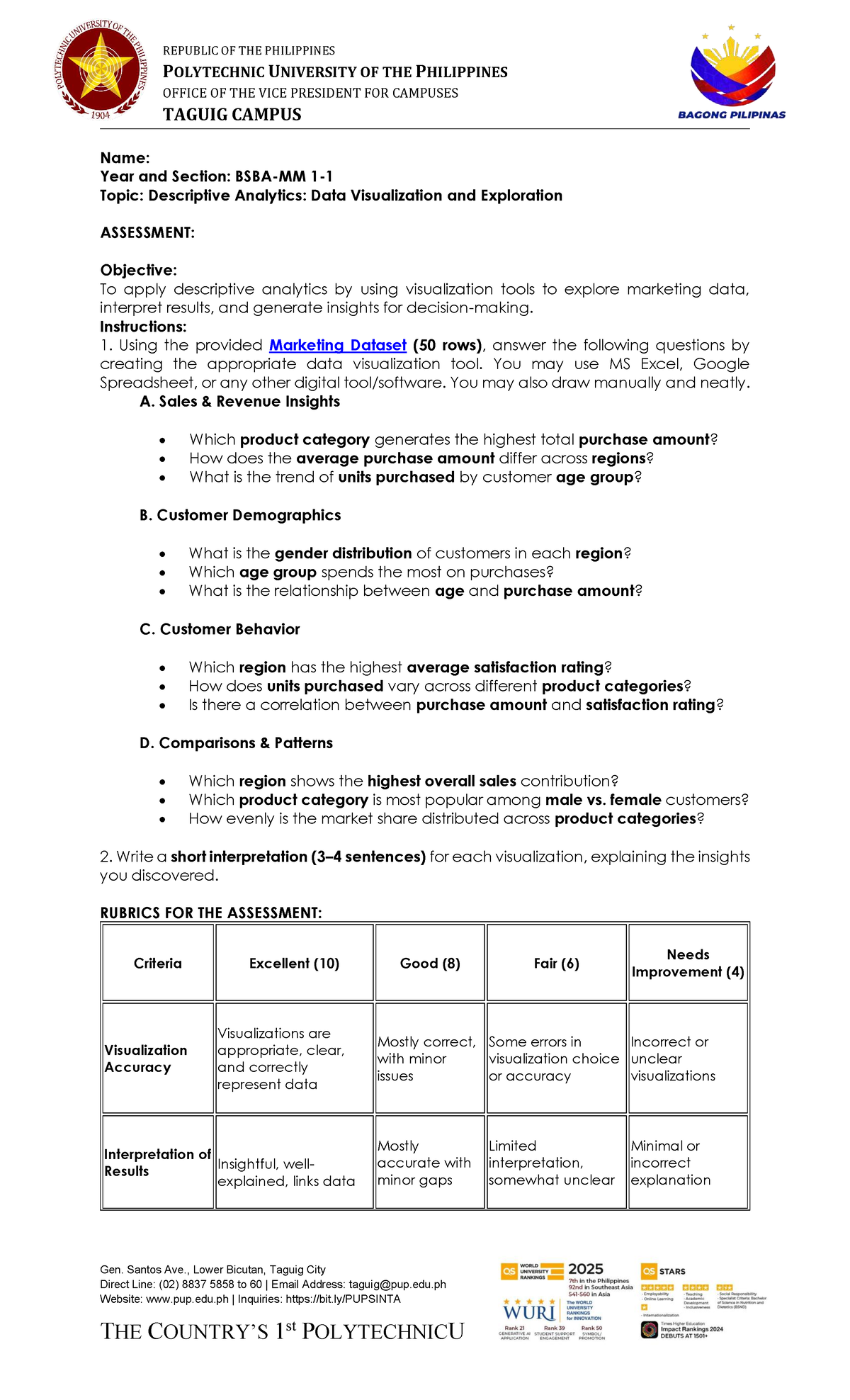 Assessment - Lesson 4: Descriptive Analytics & Data Visualization (BSBA-MM 1-1) - Studocu