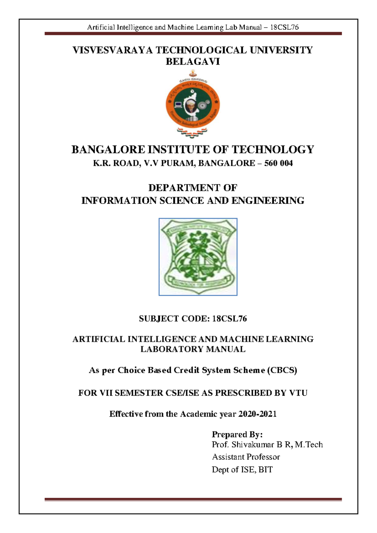 Artificial Intelligence and Machine Learning Lab Manual (18CSL76) - Studocu