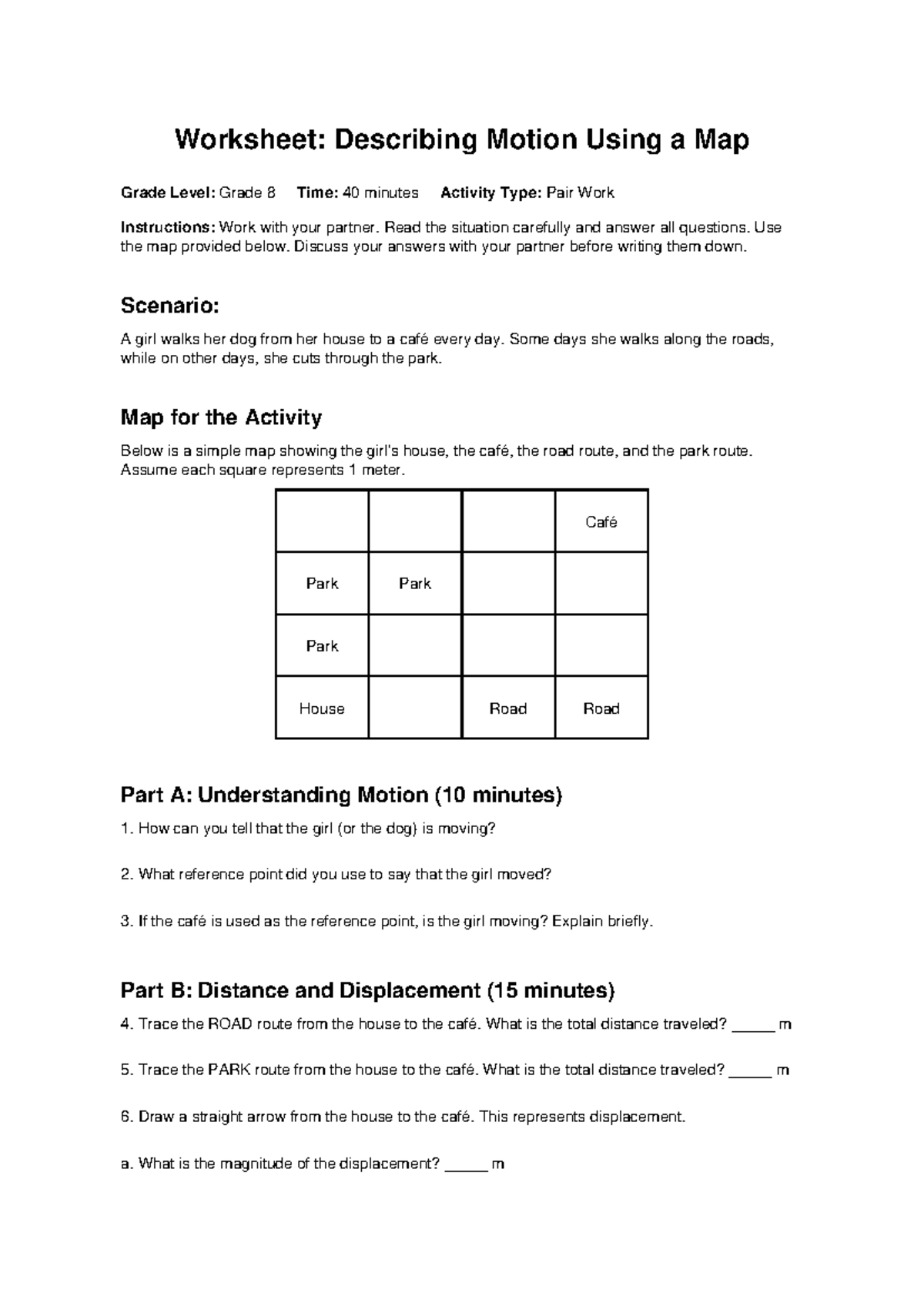 Motion Worksheet: Describing Motion Using a Map (Grade 8) - Studocu
