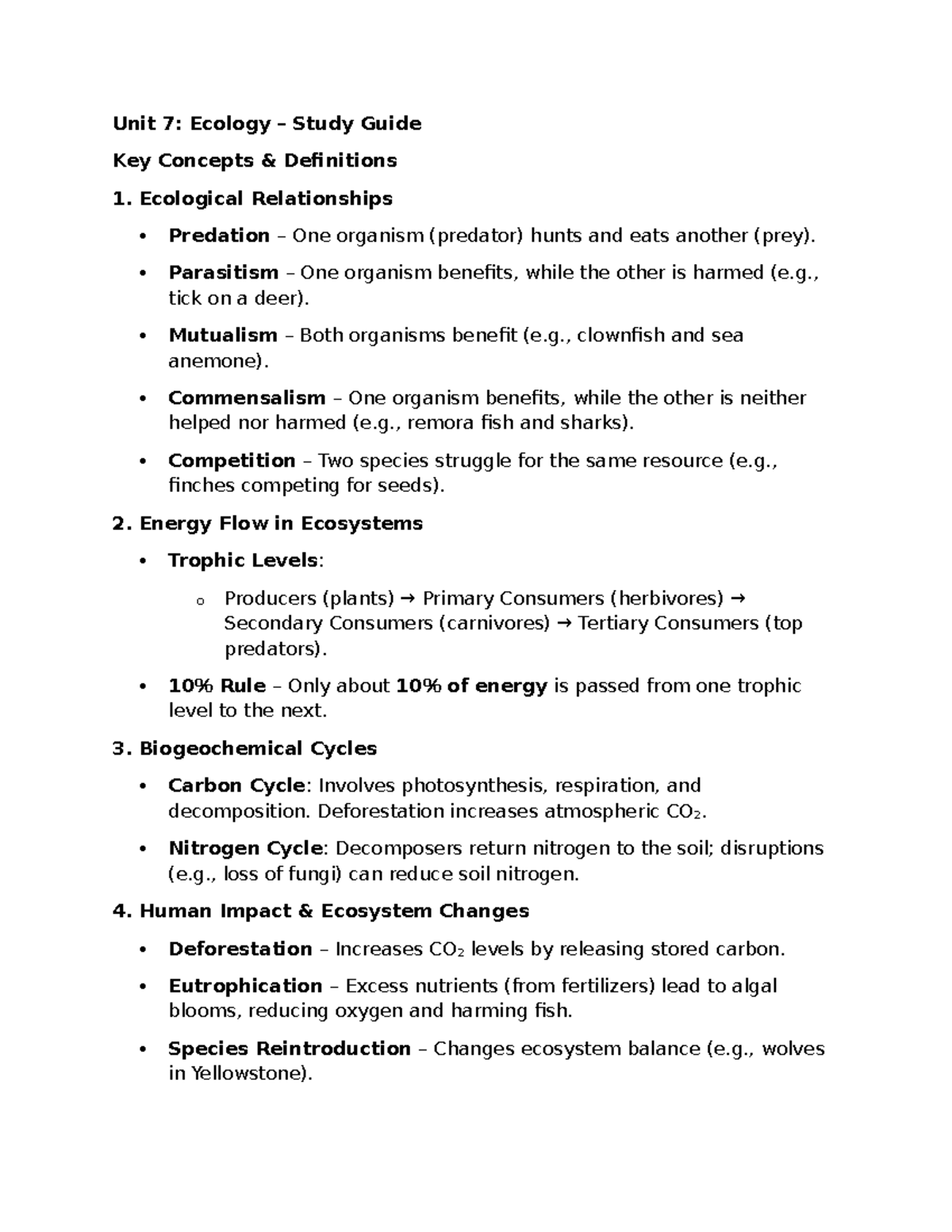 Unit 7 Study Guide - cgefewr252 - Unit 7: Ecology – Study Guide Key ...