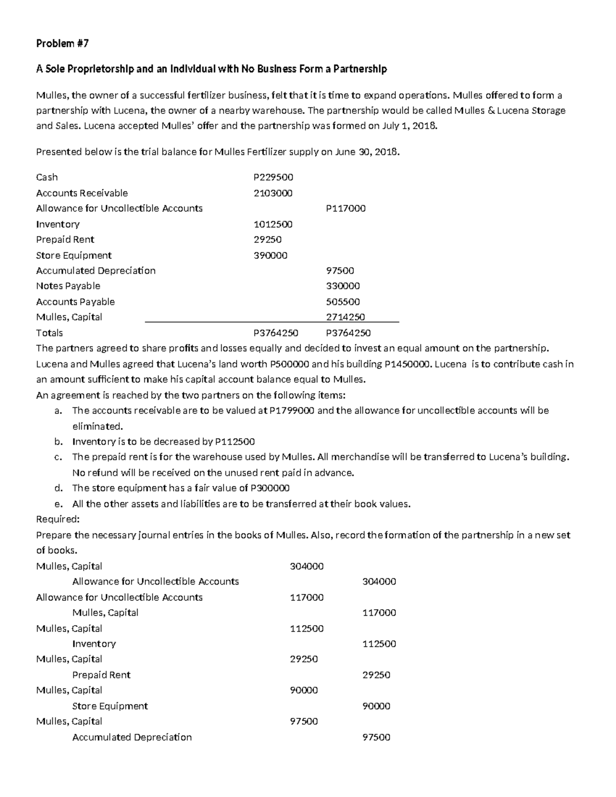 Partnership Formation Journal Entries for 499732020-7 - Studocu