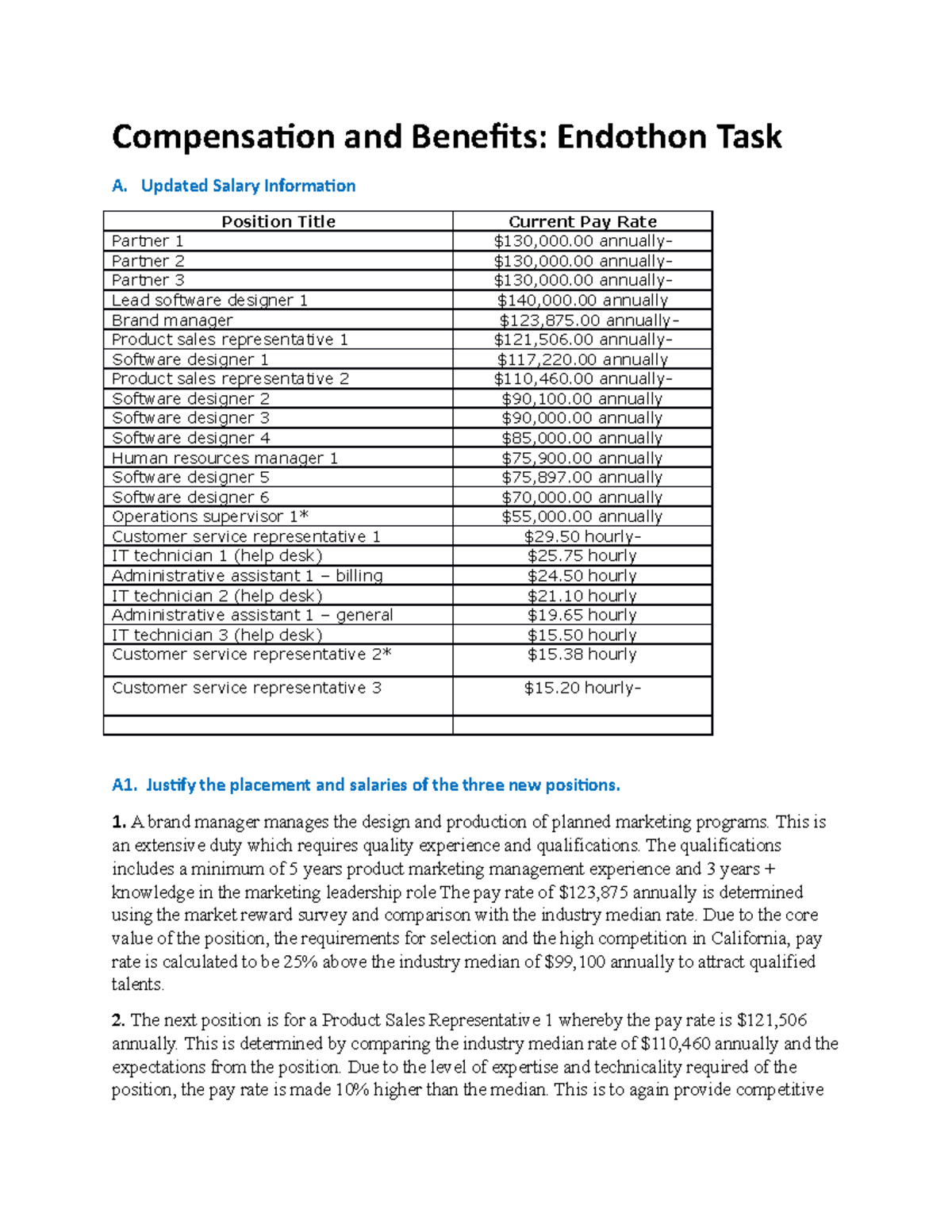 Compensation and Benefits Analysis Task 1 - C236 - Studocu