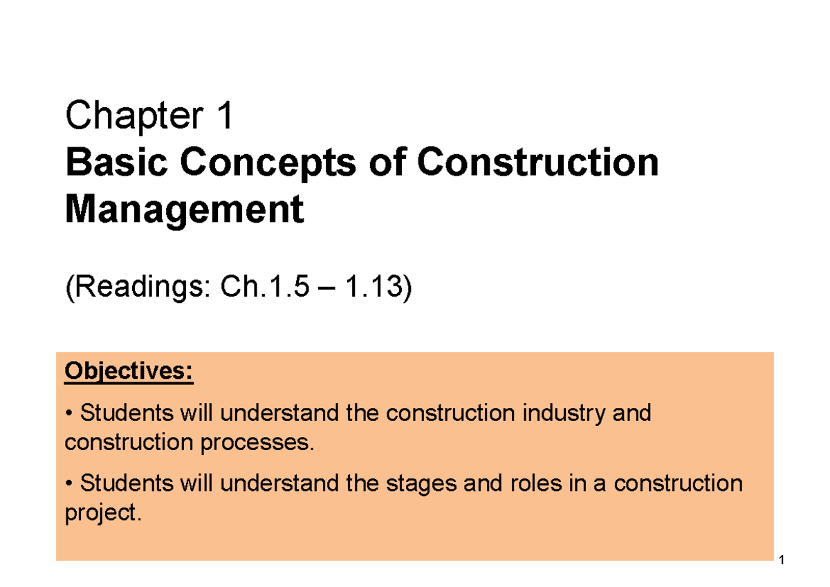 Ch1 Construction Management Concepts and Key Roles Overview - Studocu