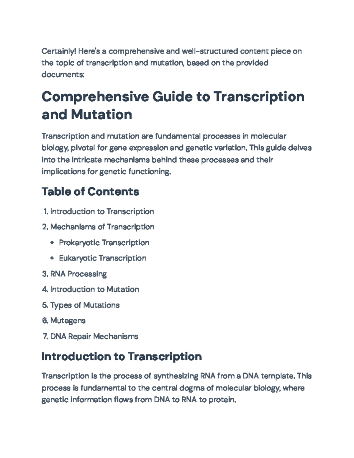 Comprehensive Guide to Transcription and Mutation Mechanisms ...