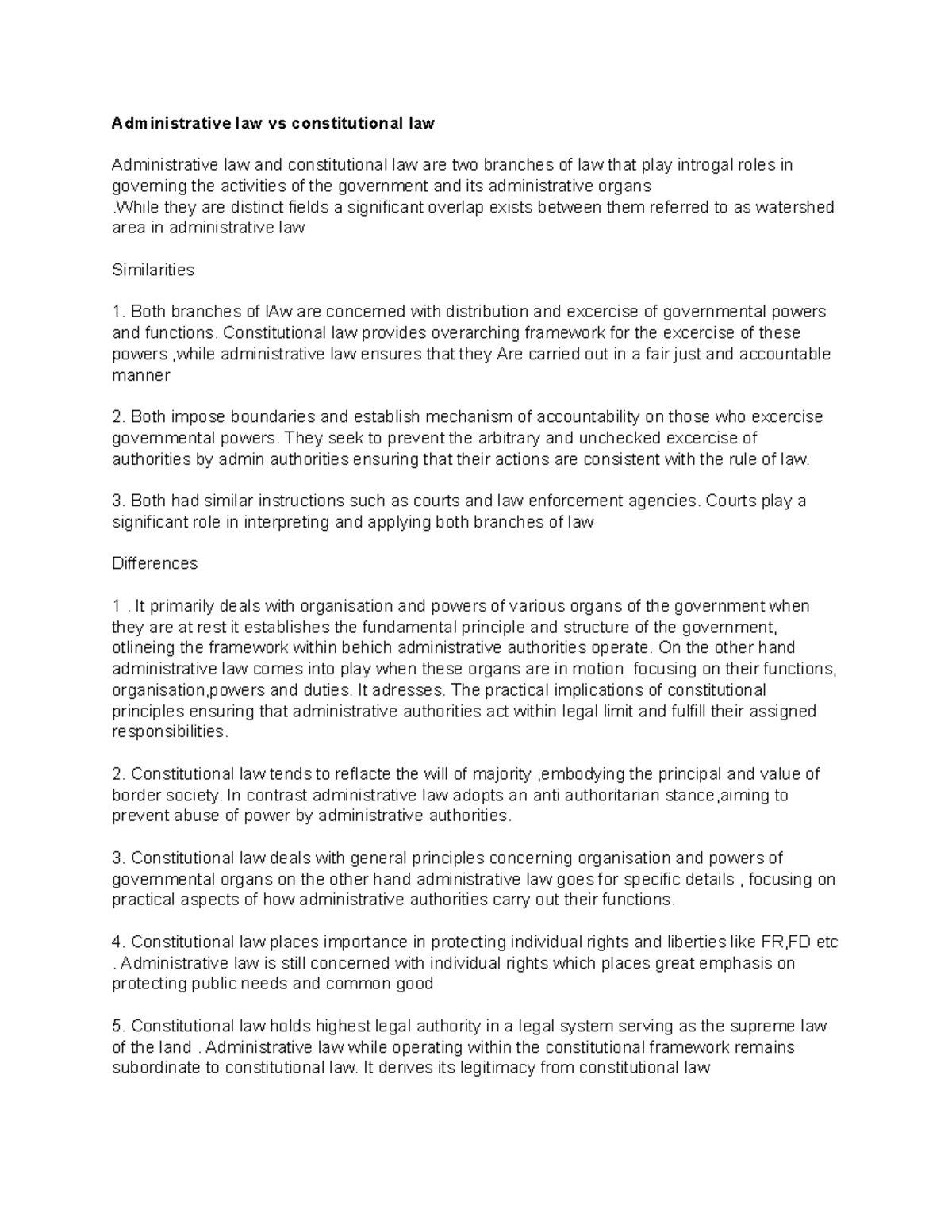 Comparative Analysis of Admin Law vs Const Law - Studocu