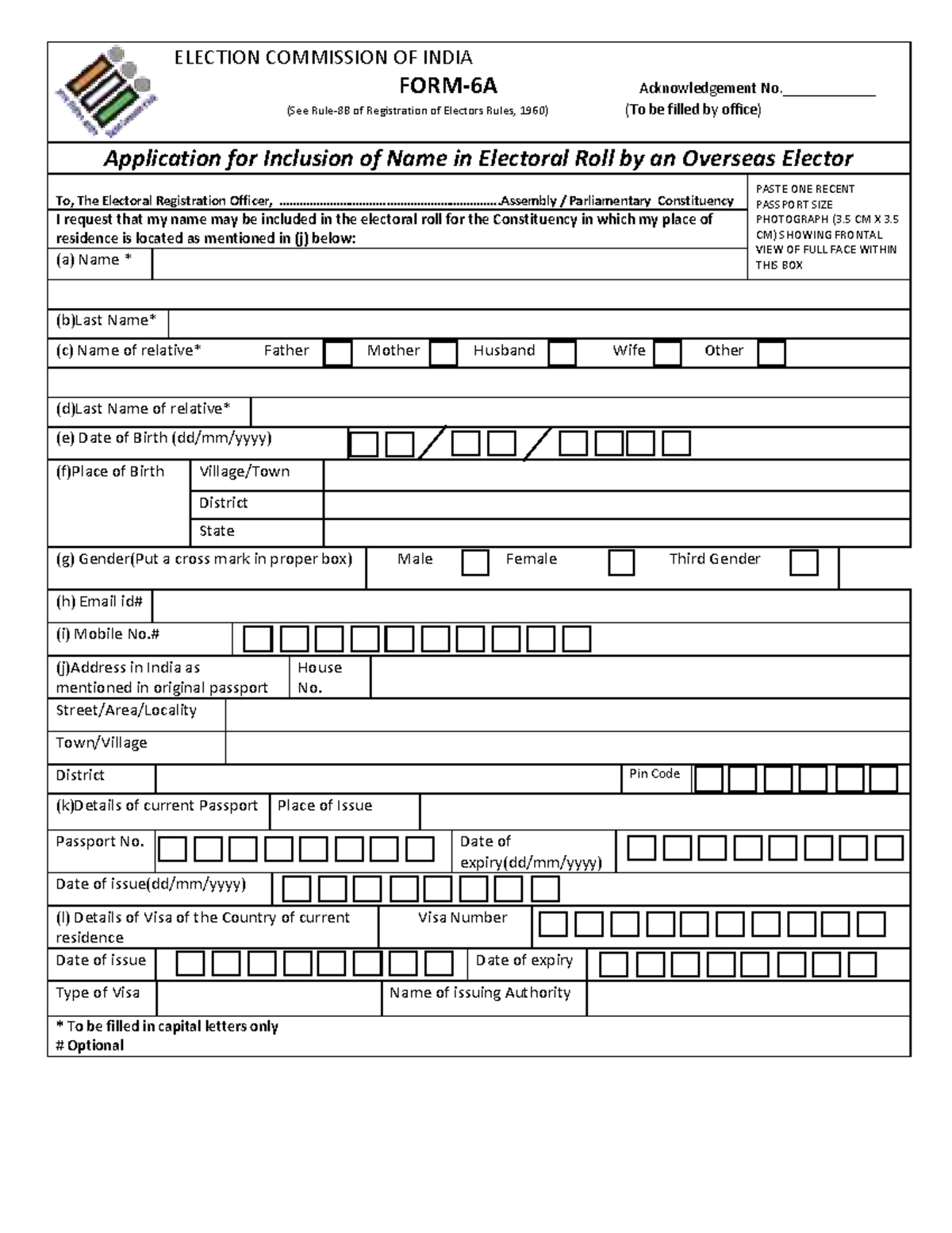 Application for Inclusion in Electoral Roll (Form 6A) - Studocu