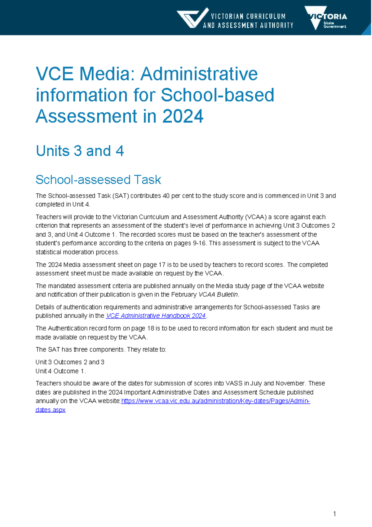 VCE Media 2024: Administrative Info for Assessment Units 3 & 4 - Studocu
