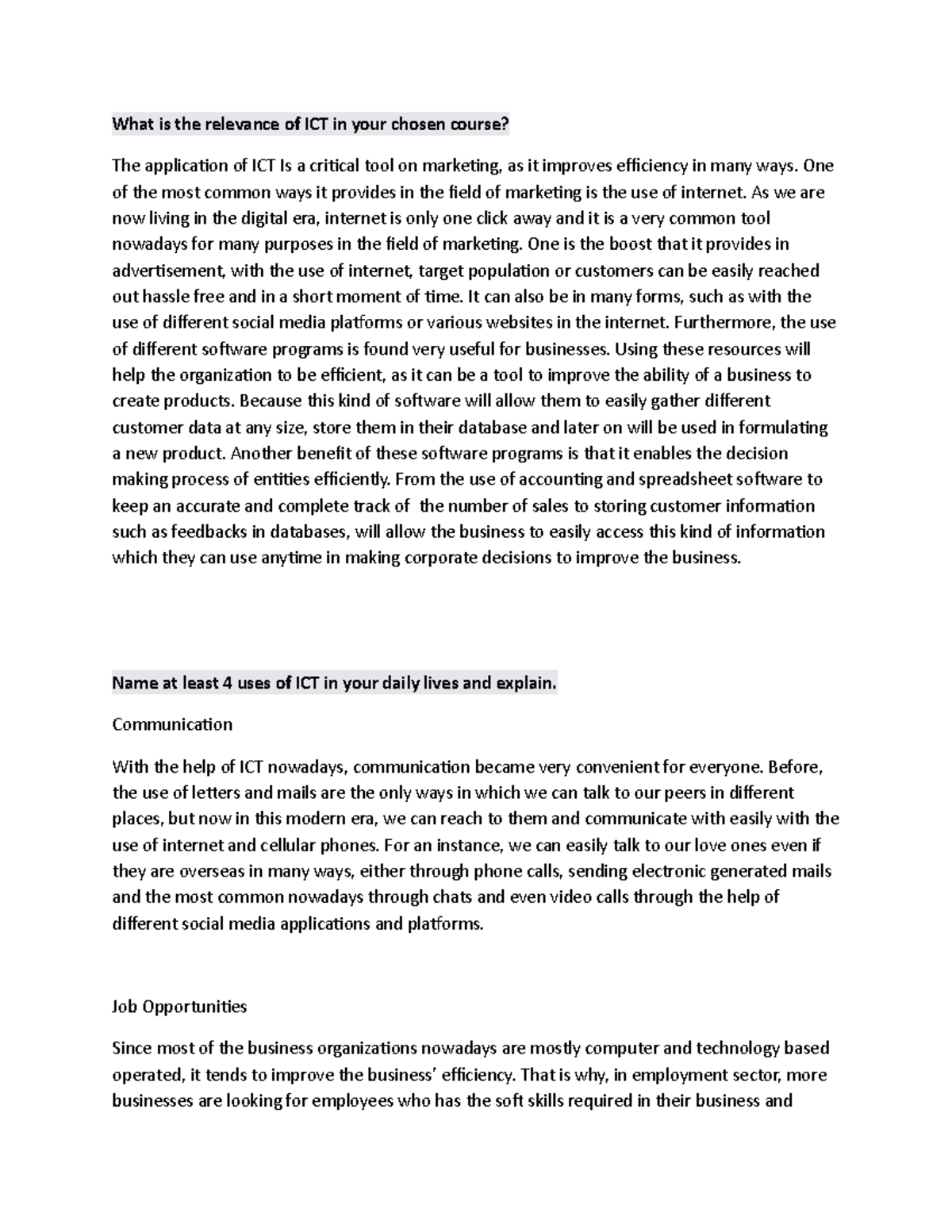 Ict - Notes to guide - What is the relevance of ICT in your chosen ...