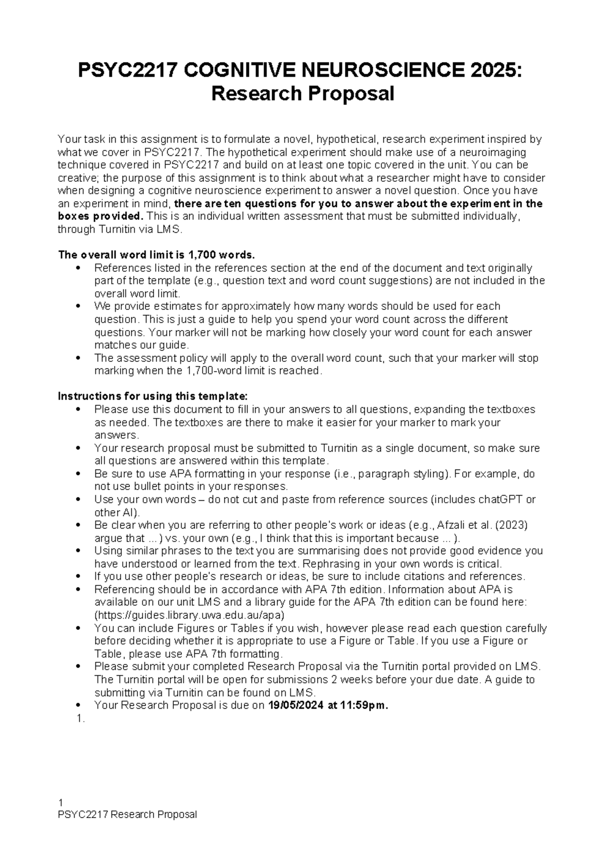PSYC2217 COGNITIVE NEUROSCIENCE 2025: Research Proposal Template - Studocu