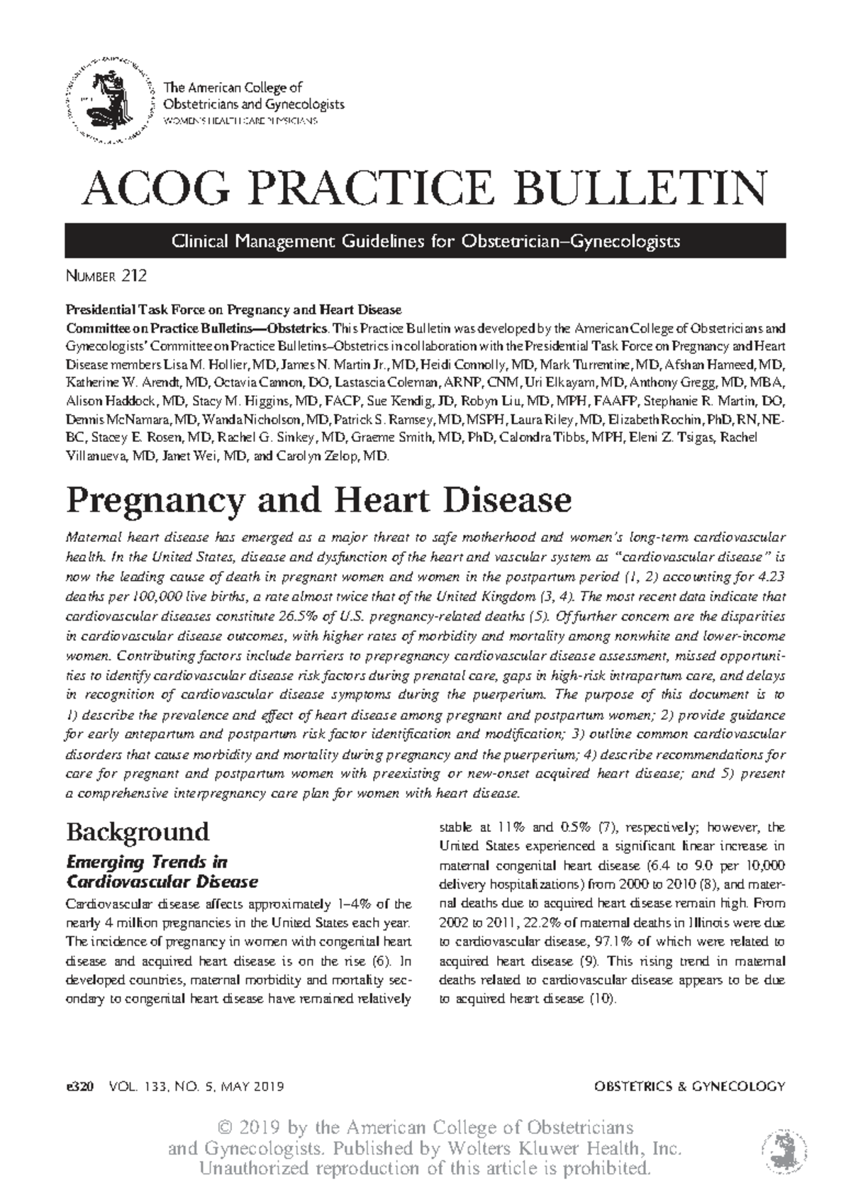 ACOG Y Practice Bulletin: Clinical Guidelines on Pregnancy and Heart ...