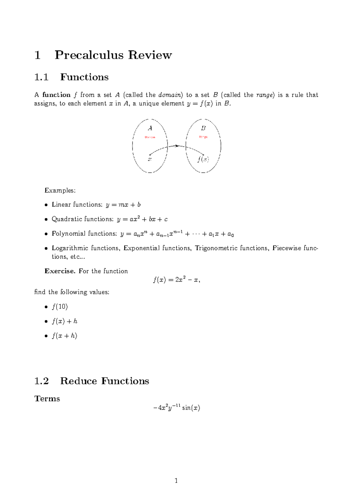 Precalculus Review (MATH101): Functions & Equation Solving - Studocu