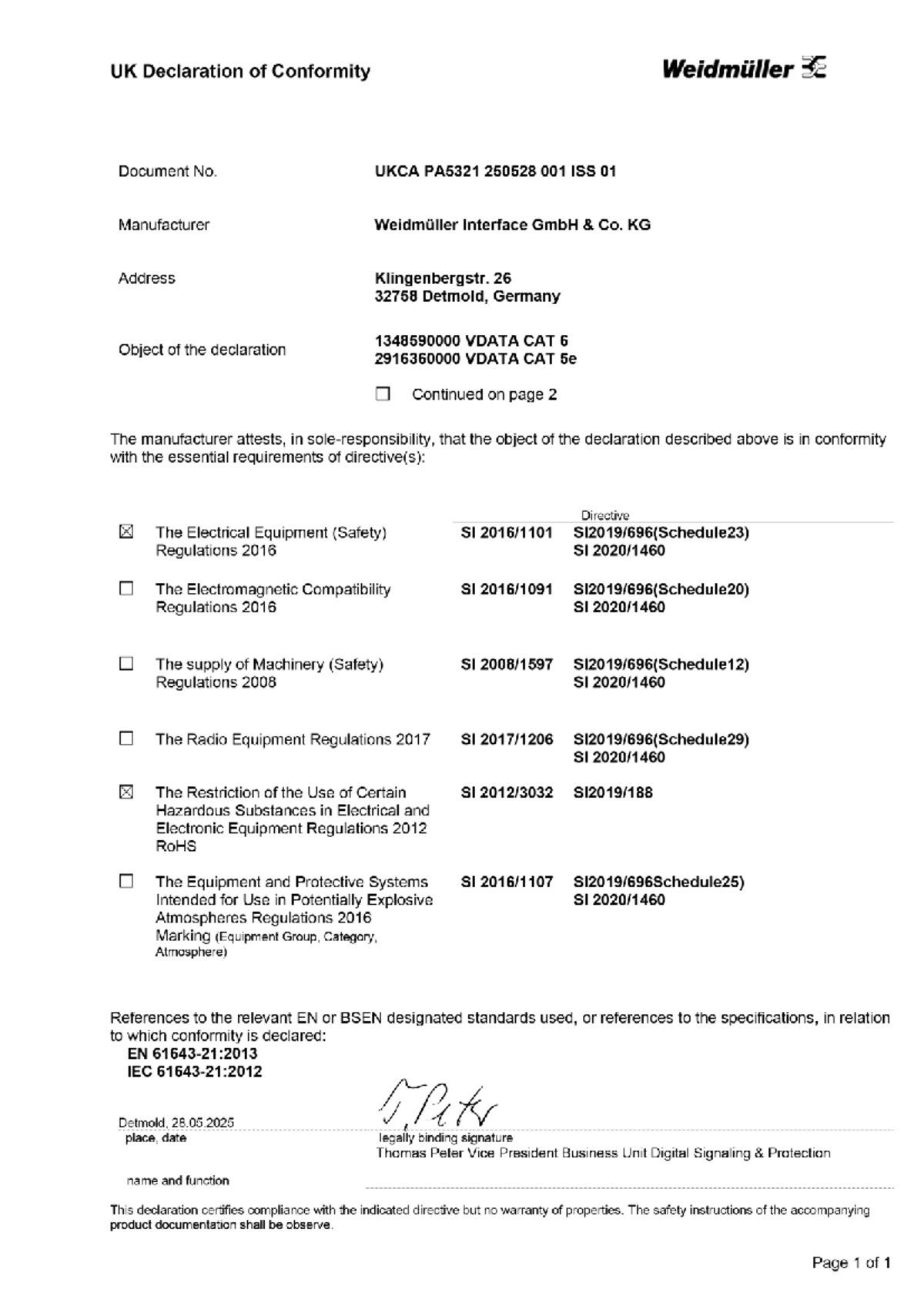 UKCA Declaration of Conformity for VDATA CAT 5e Equipment - Studocu