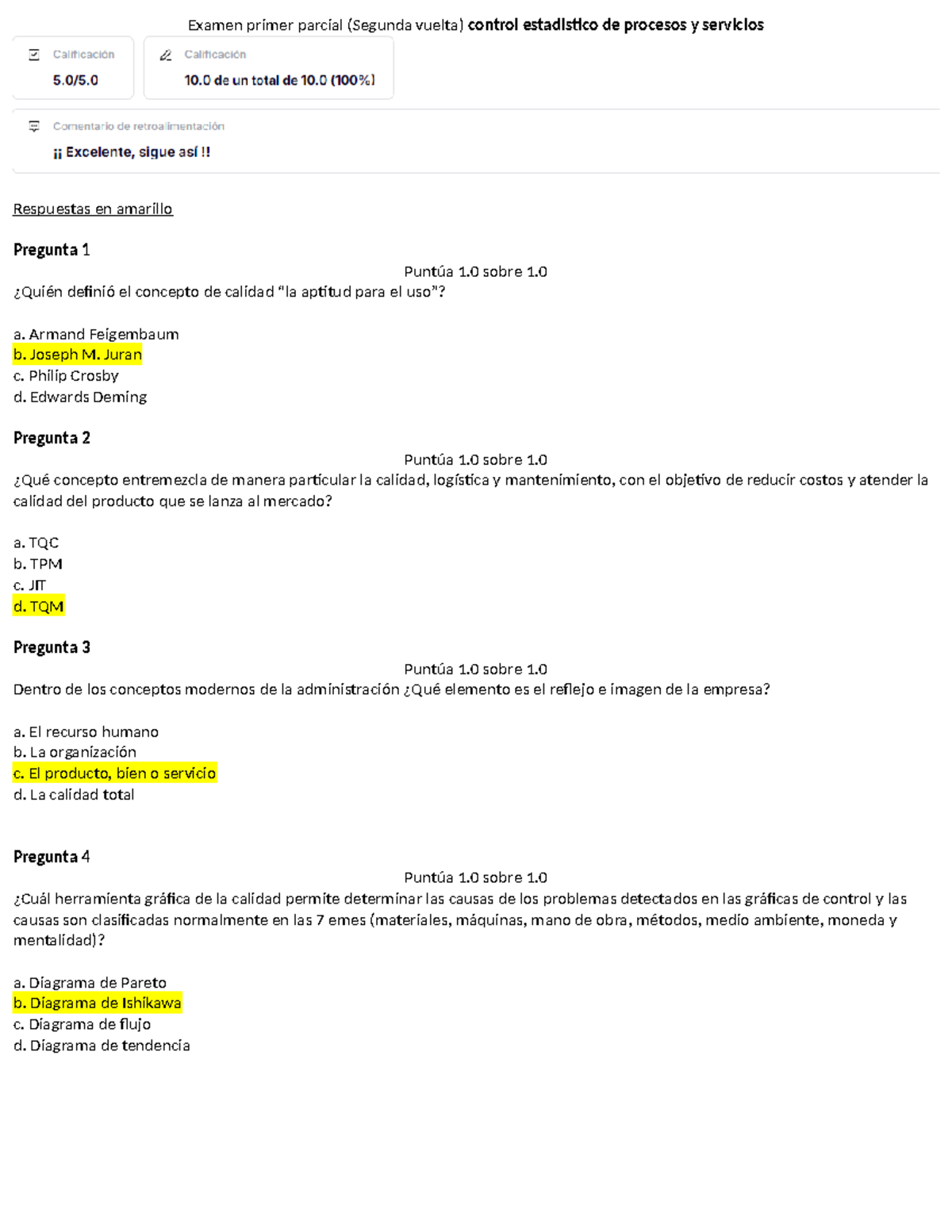 Examen primer parcial (Segunda vuelta) control estadistico de procesos y servicios - ¿Quién ...