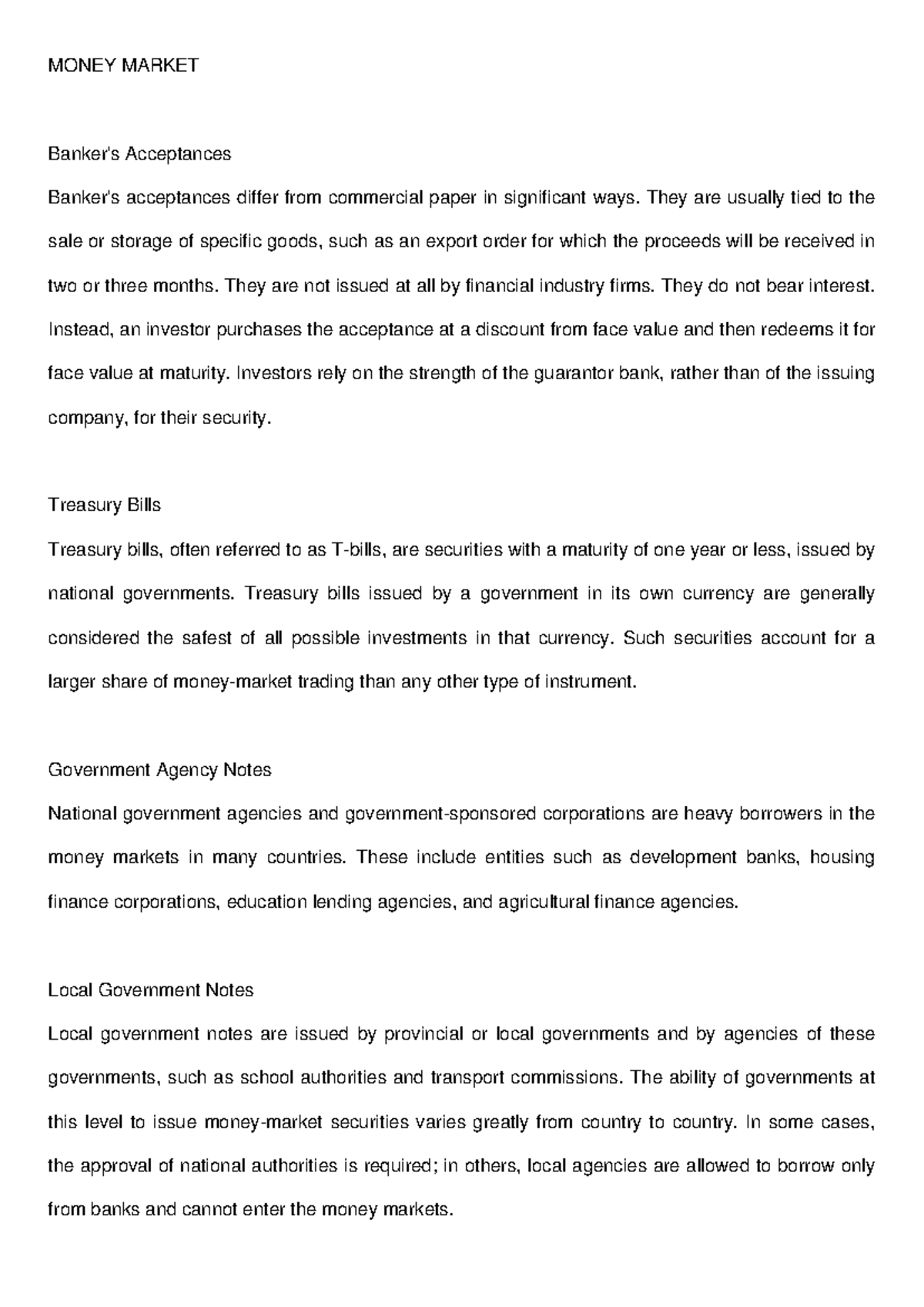 MONEY MARKET & BONDS: Key Concepts in Money and Capital Markets - Studocu