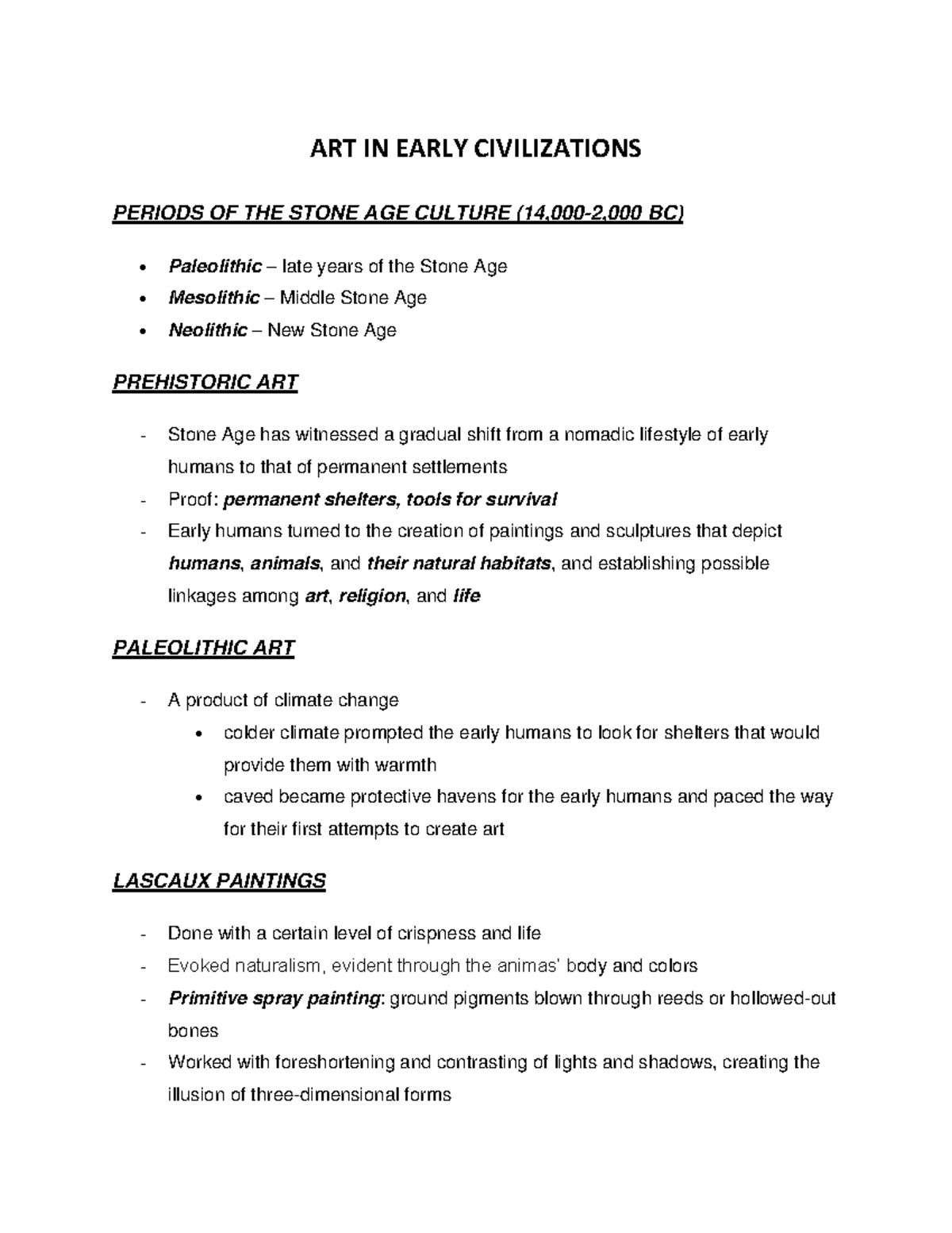 Art in Early Civilizations (CT101) – Exploring Stone Age to Egyptian ...